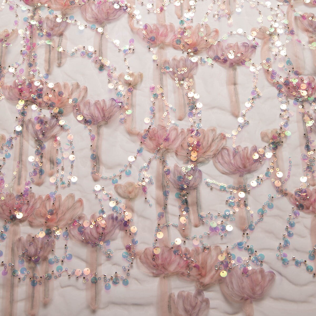 1 Yard Romantic Ribbon Tulle Lace Fabric Embroidered with Sequins and ...