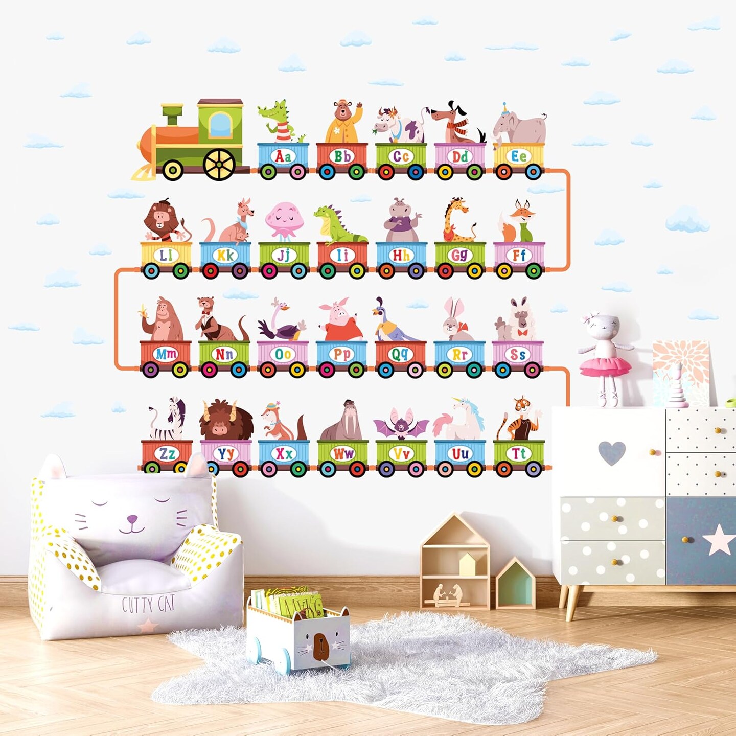 Alphabet Train Wall Decals for Kids, Peel and Stick Removable Wall ...