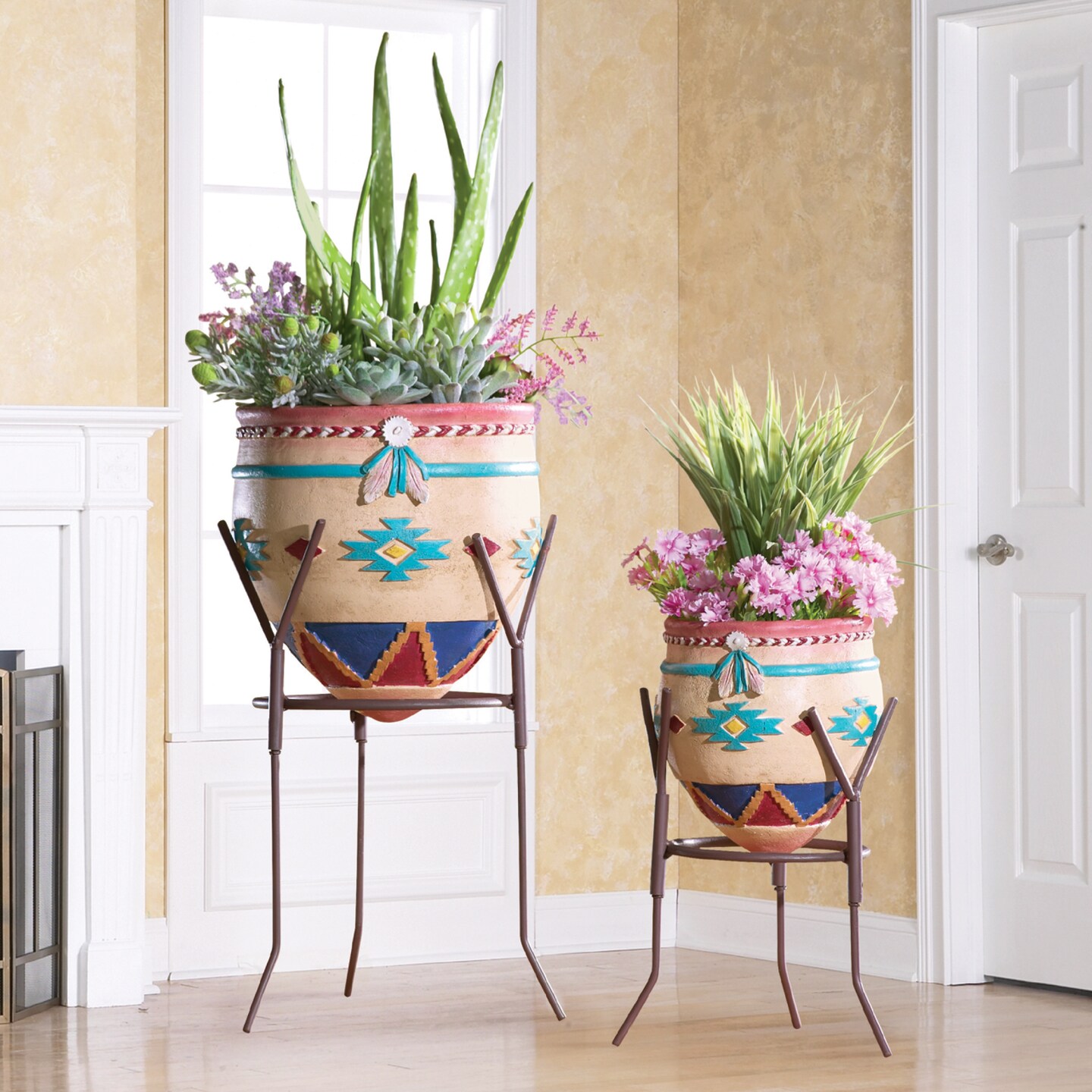 Collections Etc Southwest Garden Planters - Set of 2, Color: Brown ...