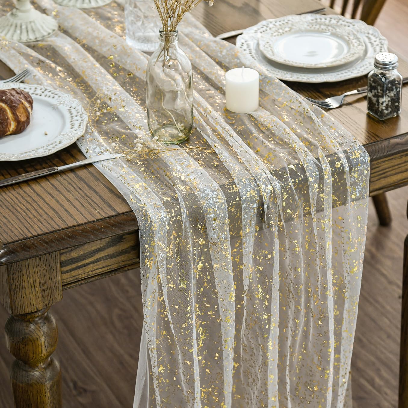 Beige Gold Gauze Table Runner 120 Inch 10FT | Michaels