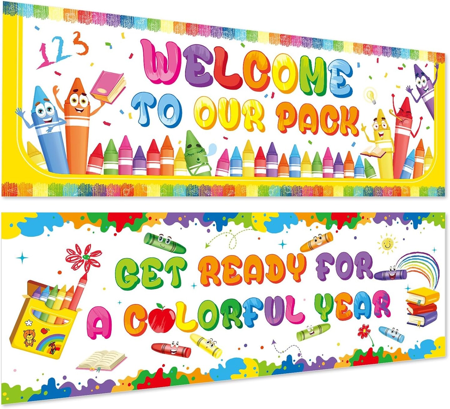2 Pcs Crayon Welcome Banners 13.8x38.6 Inch Welcome to Our Pack Banner ...