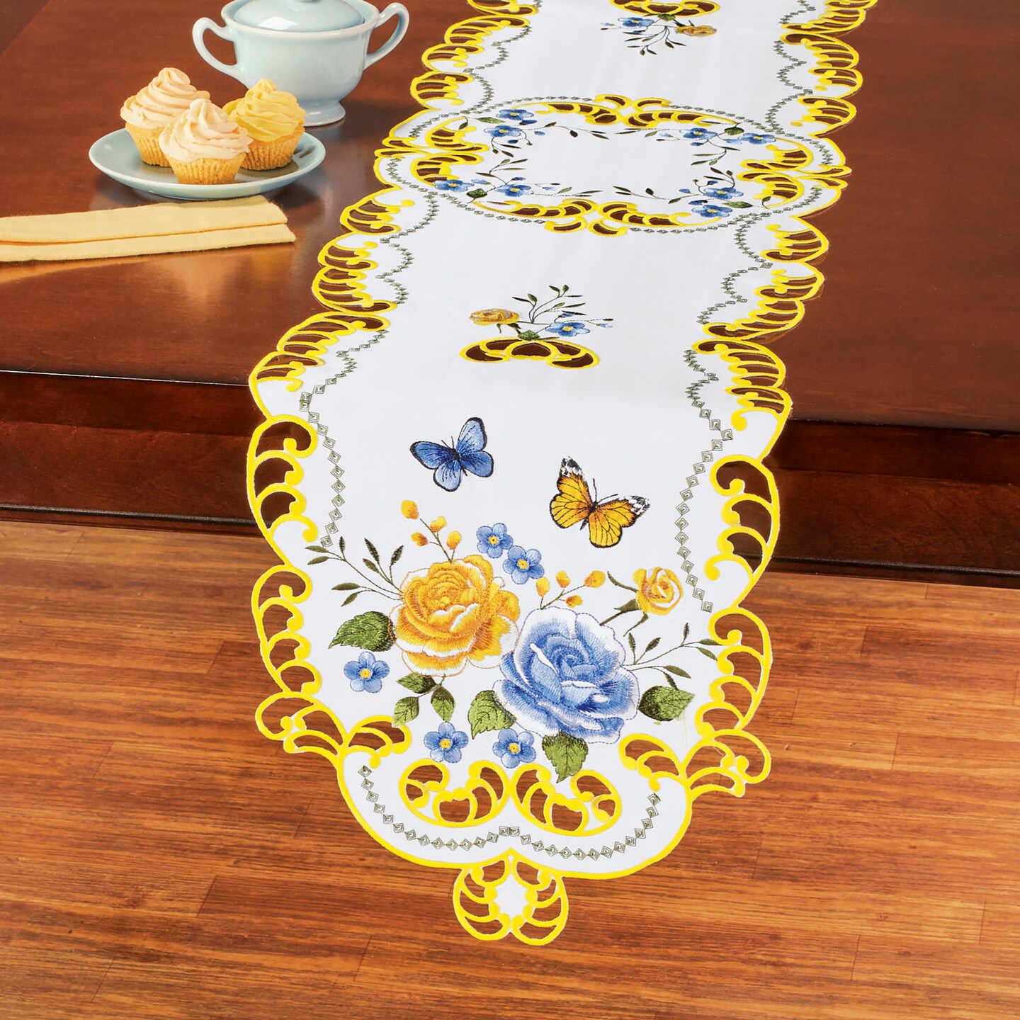 Collections Etc Embroidered Wild Rose Butterfly Table Linens | Michaels