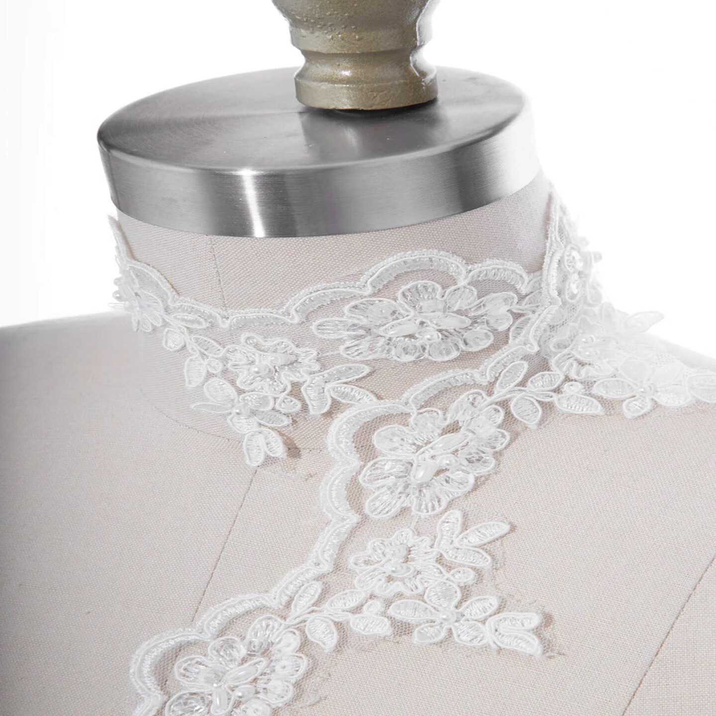 1 Yard Silver Beaded Arch Style Bridal Lace Trim 2.25 Inch Pearl Veil ...