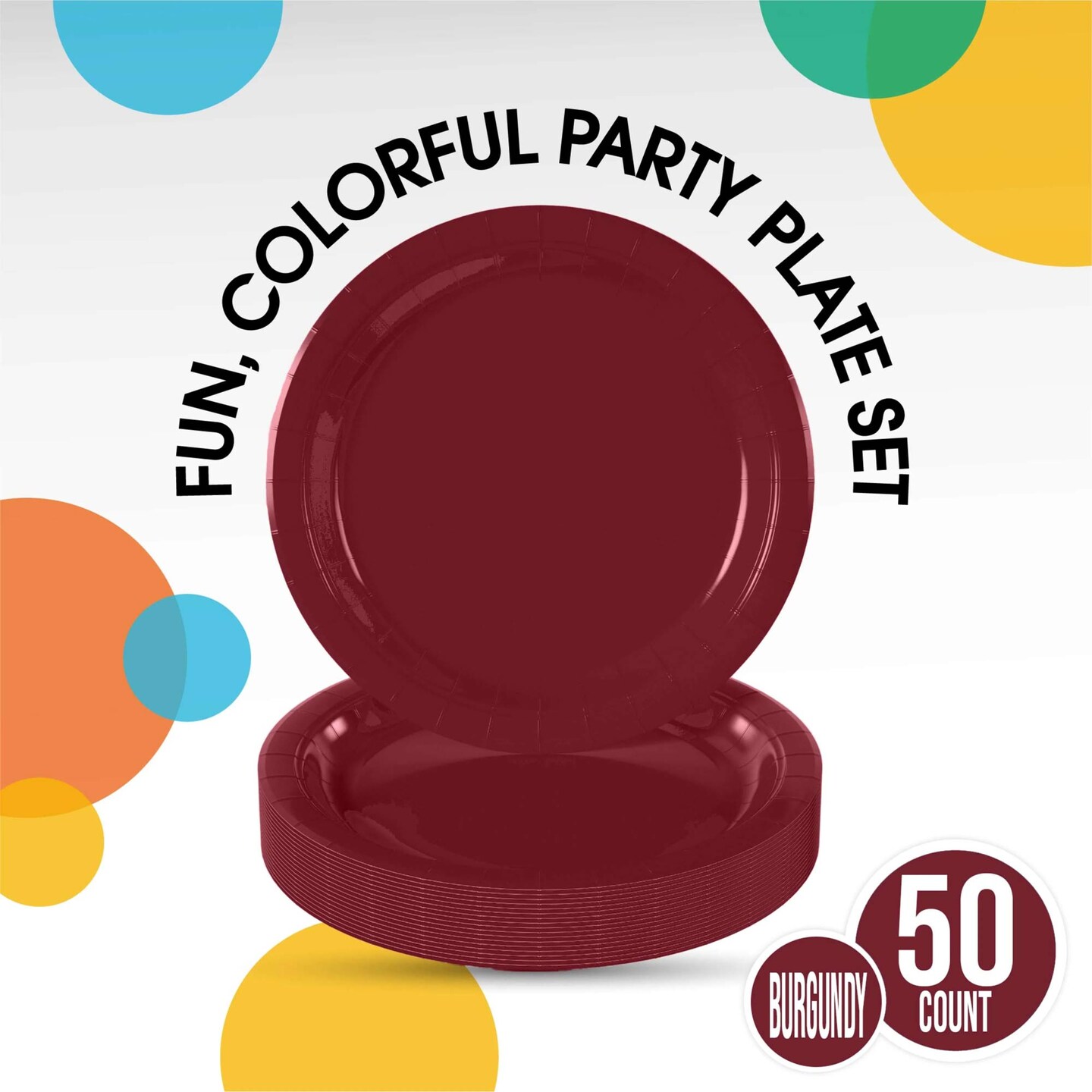 50 Count Burgundy Paper Plates 9 Inch Elegant Disposable Dinnerware for ...