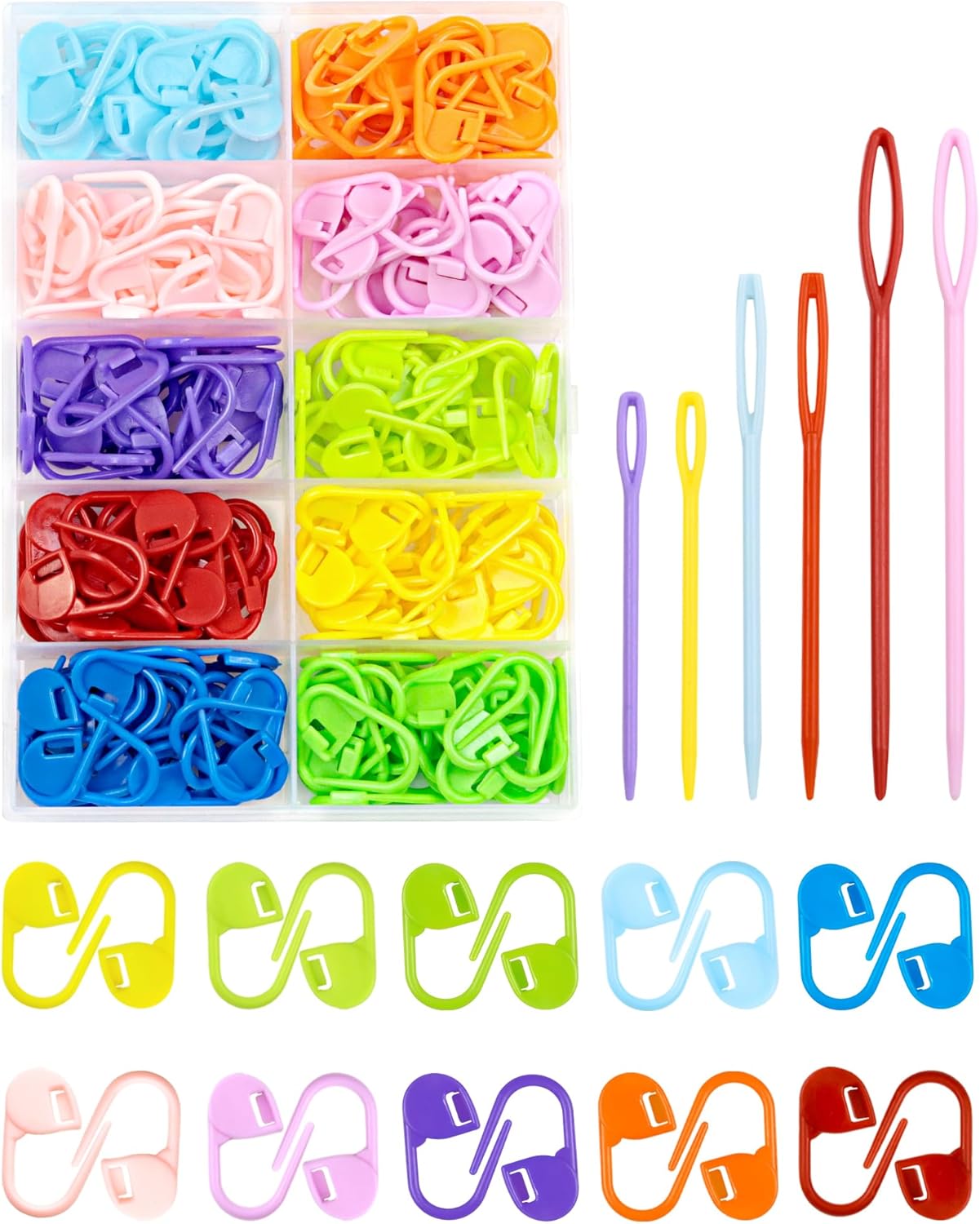 200pcs Stitch Markers Set for Knitting & Crochet – 10 Color Plastic ...