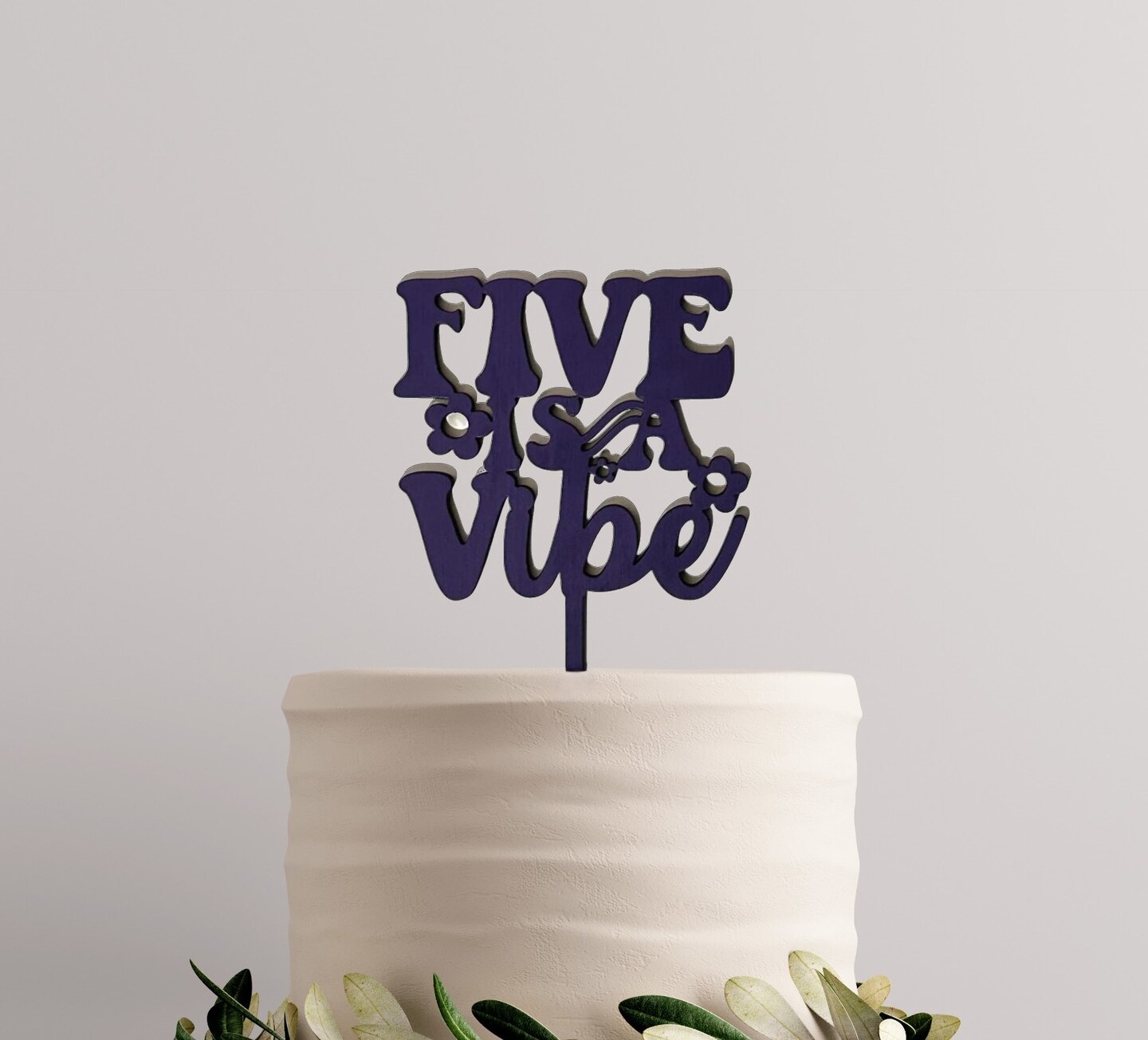 5th Birthday Cake Topper - Personalized Wooden Topper - Vibrant Floral ...