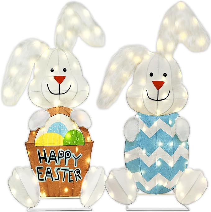 2 Pcs Rabbit Outdoor Easter Decorations, Lighted Bunny with 120 Lights ...