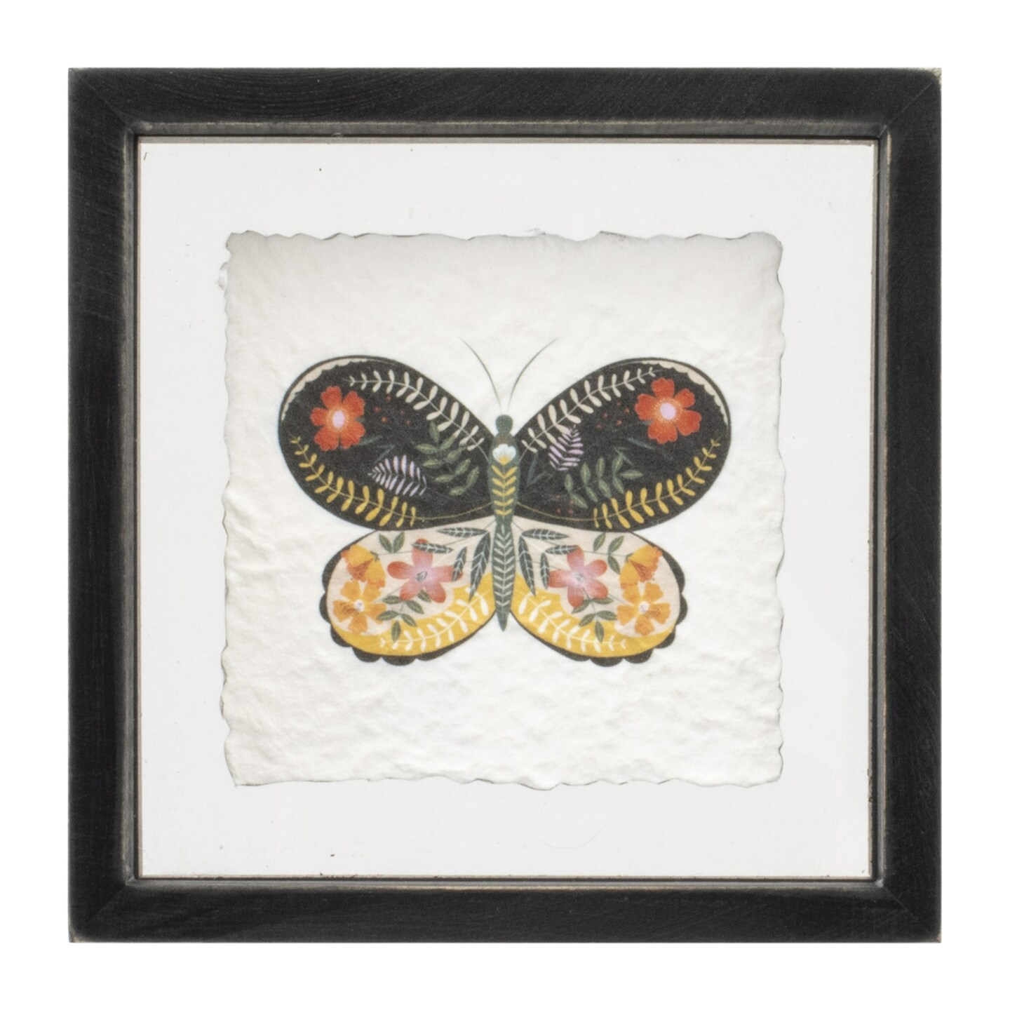 Melrose Wood Framed Floral Butterfly Wall Plaque - 6" - Set of 2, Color ...