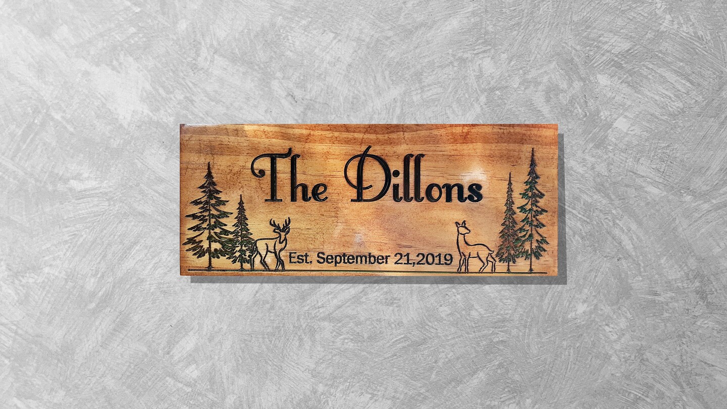 Custom Wood Sign, Custom Family Name Sign with Deer, Carved Cabin Sign ...
