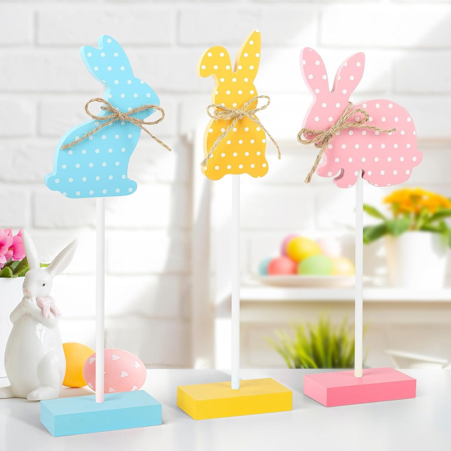 3 Pieces Easter Table Decorations, Wooden Easter Bunny Signs, Colorful ...