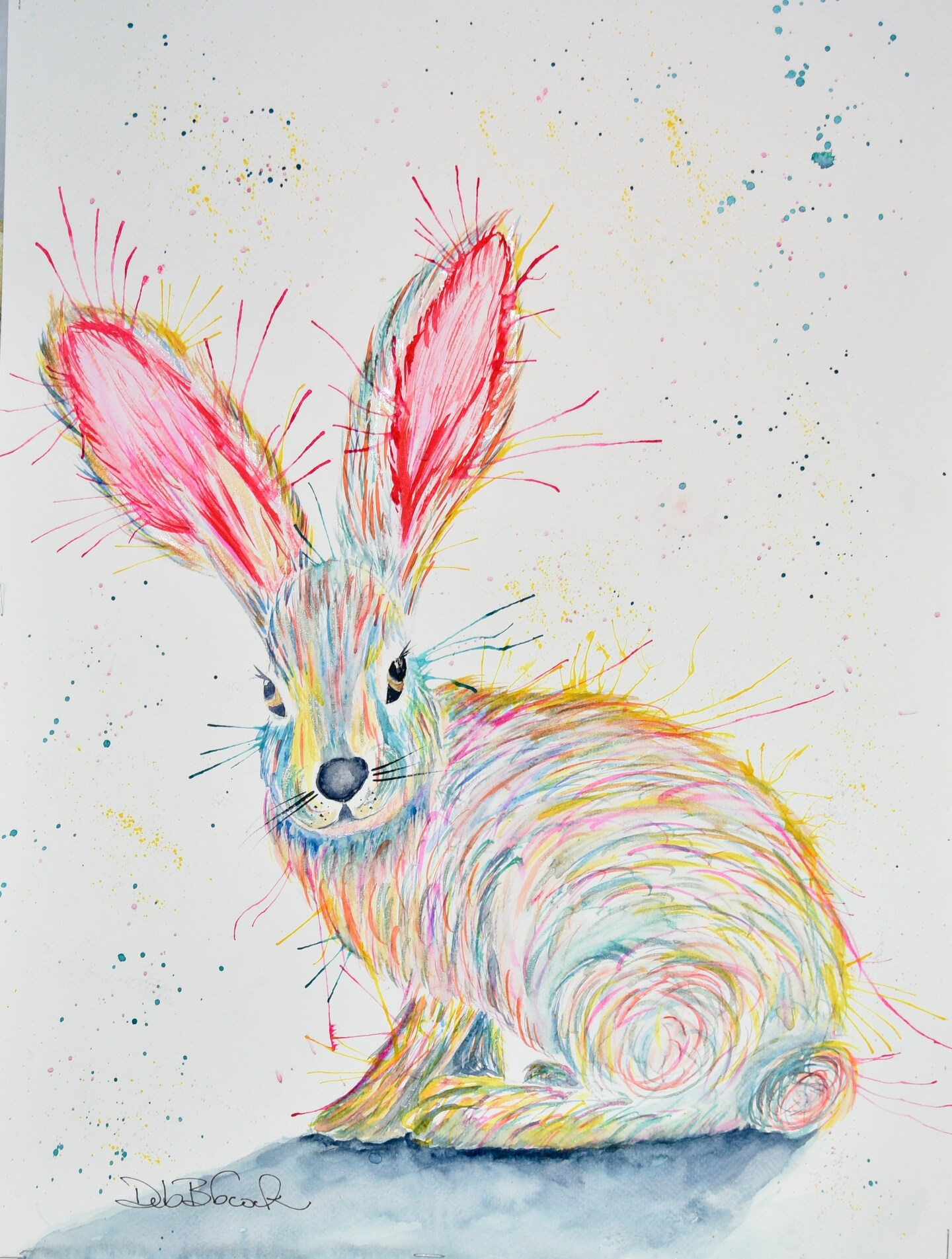 Easter Decor: Watercolor Painting of Pastel Psychedelic Rabbit ...