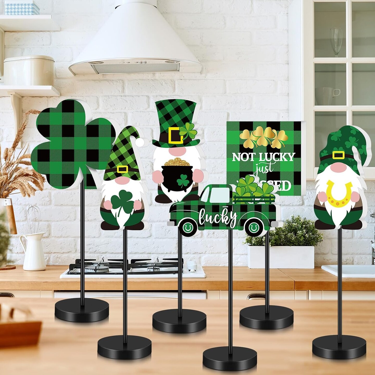 6 Pcs St Patrick's Day Table Decor Shamrock Wooden Table Signs Tall ...