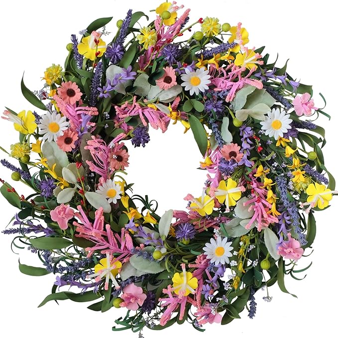 Spring Wreaths for Front Door, 22 Inch Artificial Floral Wreath for ...