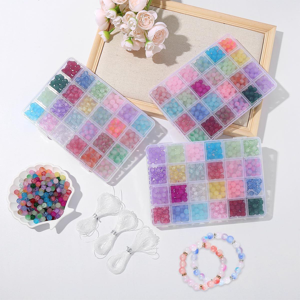 1800Pcs Glass Beads Jewelry Making Kit -Crackled, Bicolor, Monochrome ...