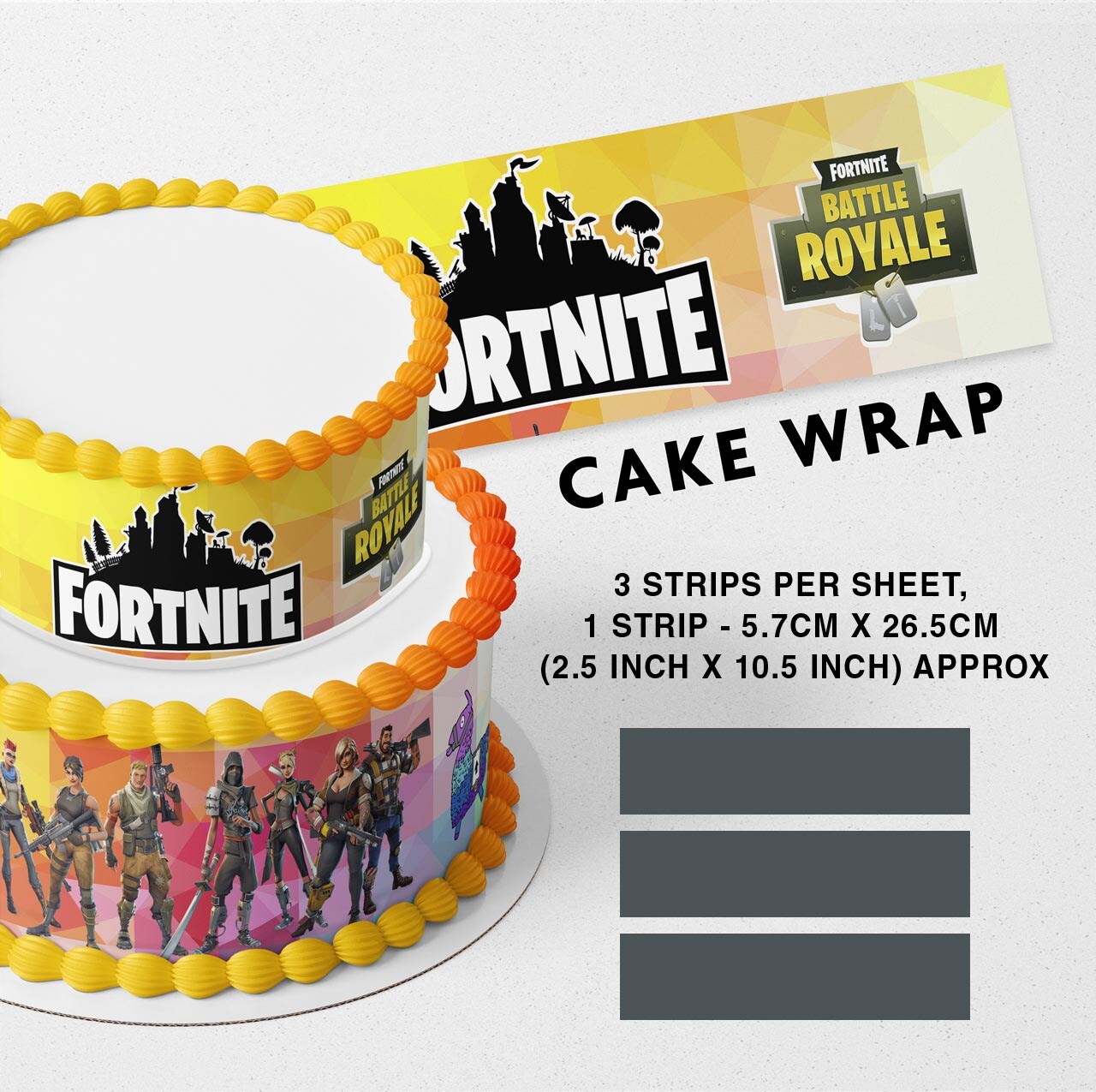 Fortnite Battle Royale Gamers Strips Edible Icing Printed Cake Wrap ...