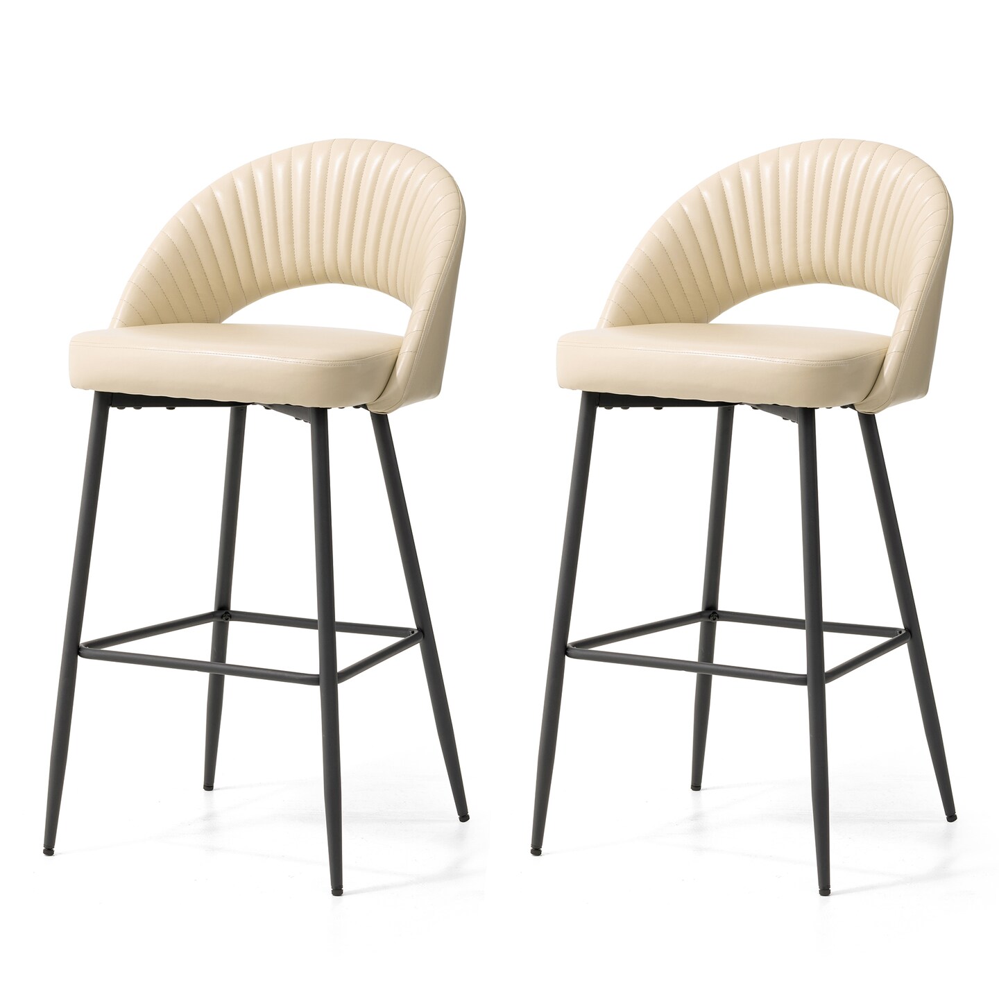Set of 2/4 Modern Black Quilted Leatherette Bar Stool with Metal ...