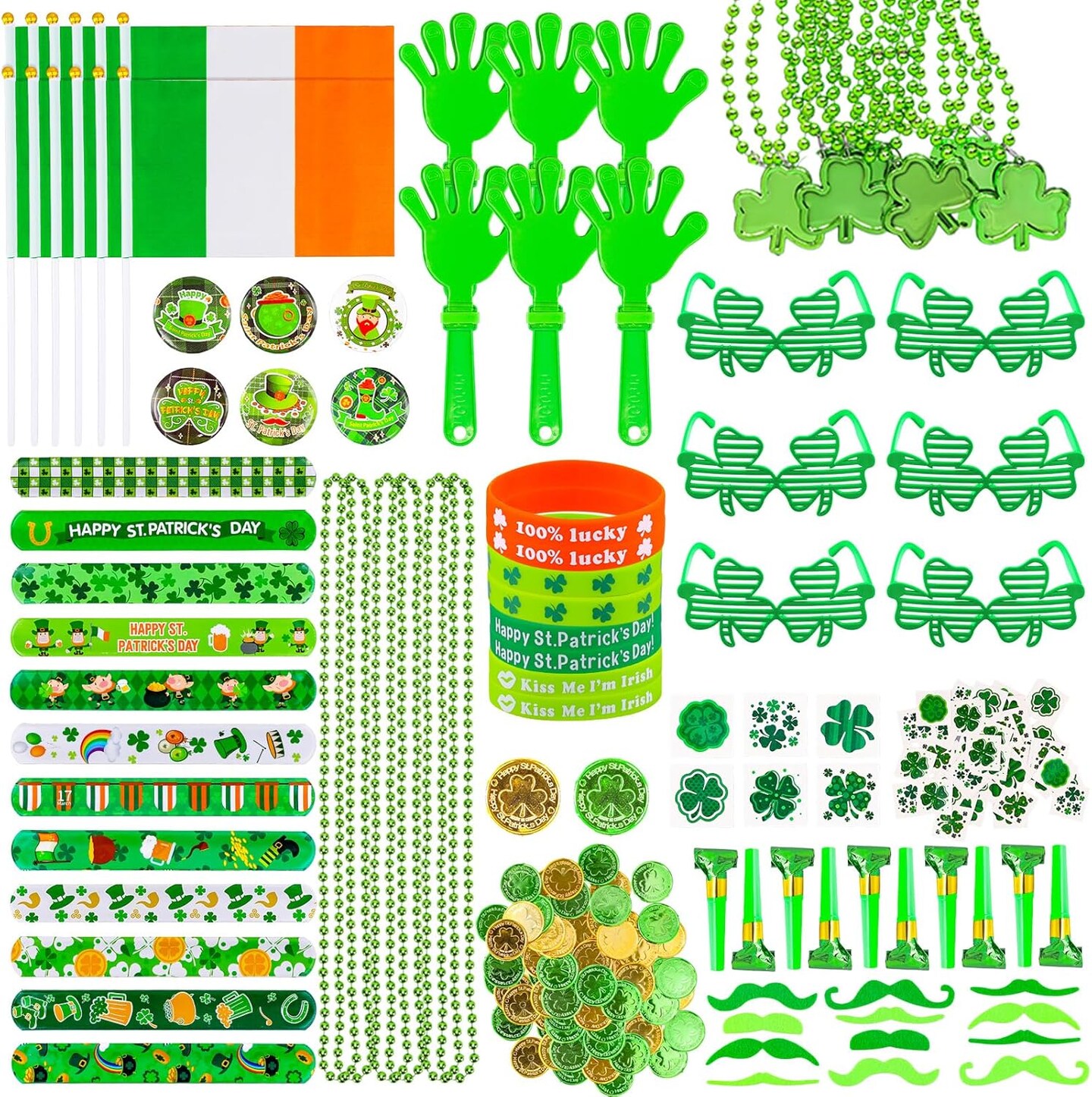 238 PCS St Patricks Day Decorations Set Glasses Bracelets Coins ...