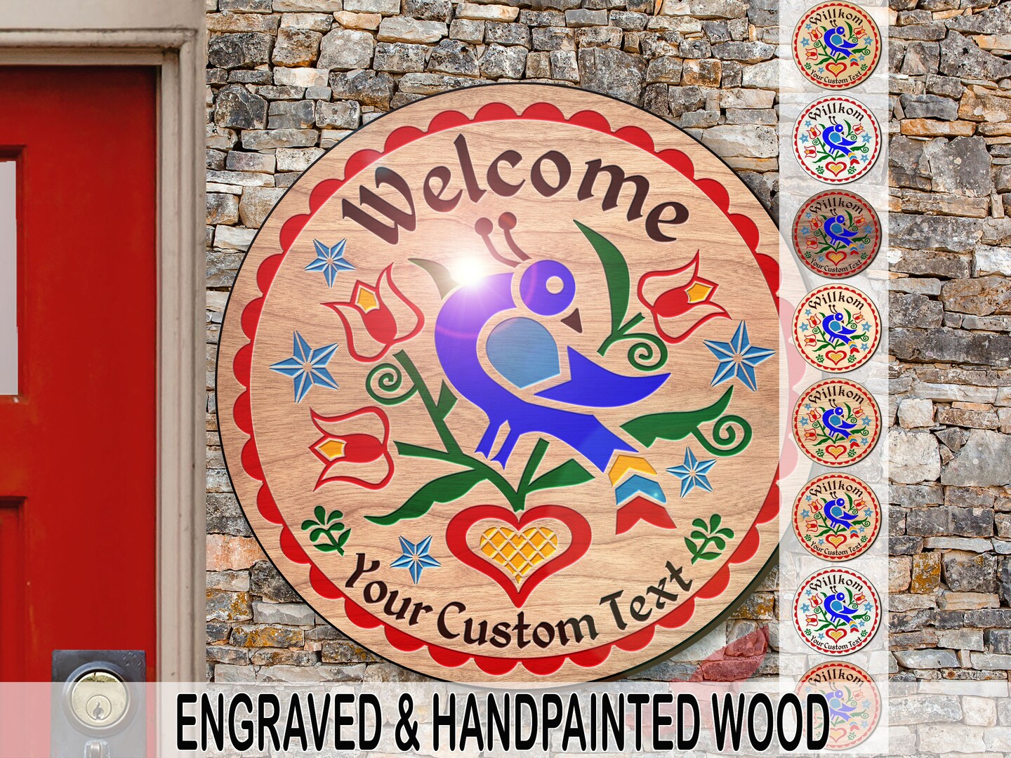hxw: WELCOME SINGLE DISTELFINK Engraved Wood Hand-Painted (08-36") PA ...