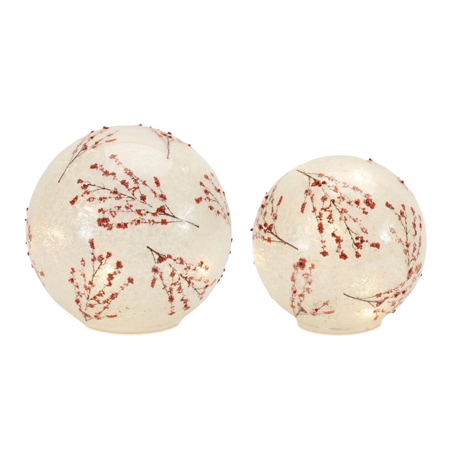 Melrose LED Lighted Frosted Berry Branch Christmas Globes - 7" - Set of ...