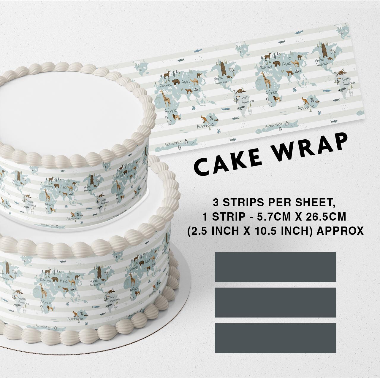 World Map Strips Edible Icing Printed Cake Wrap Strips Topper Ribbon ...
