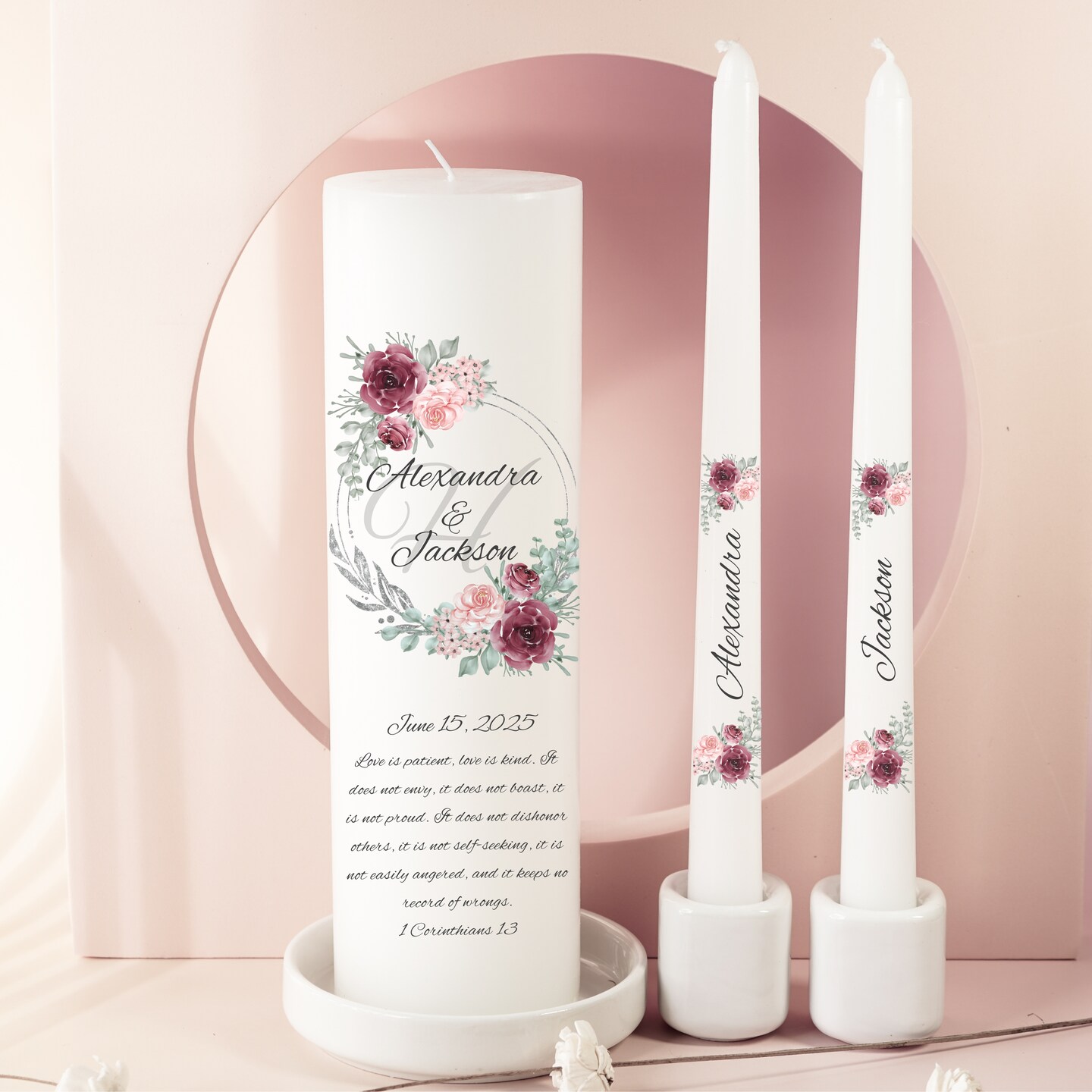 Unity Candles for Wedding, Custom Unity Set with Personalized Pillar ...