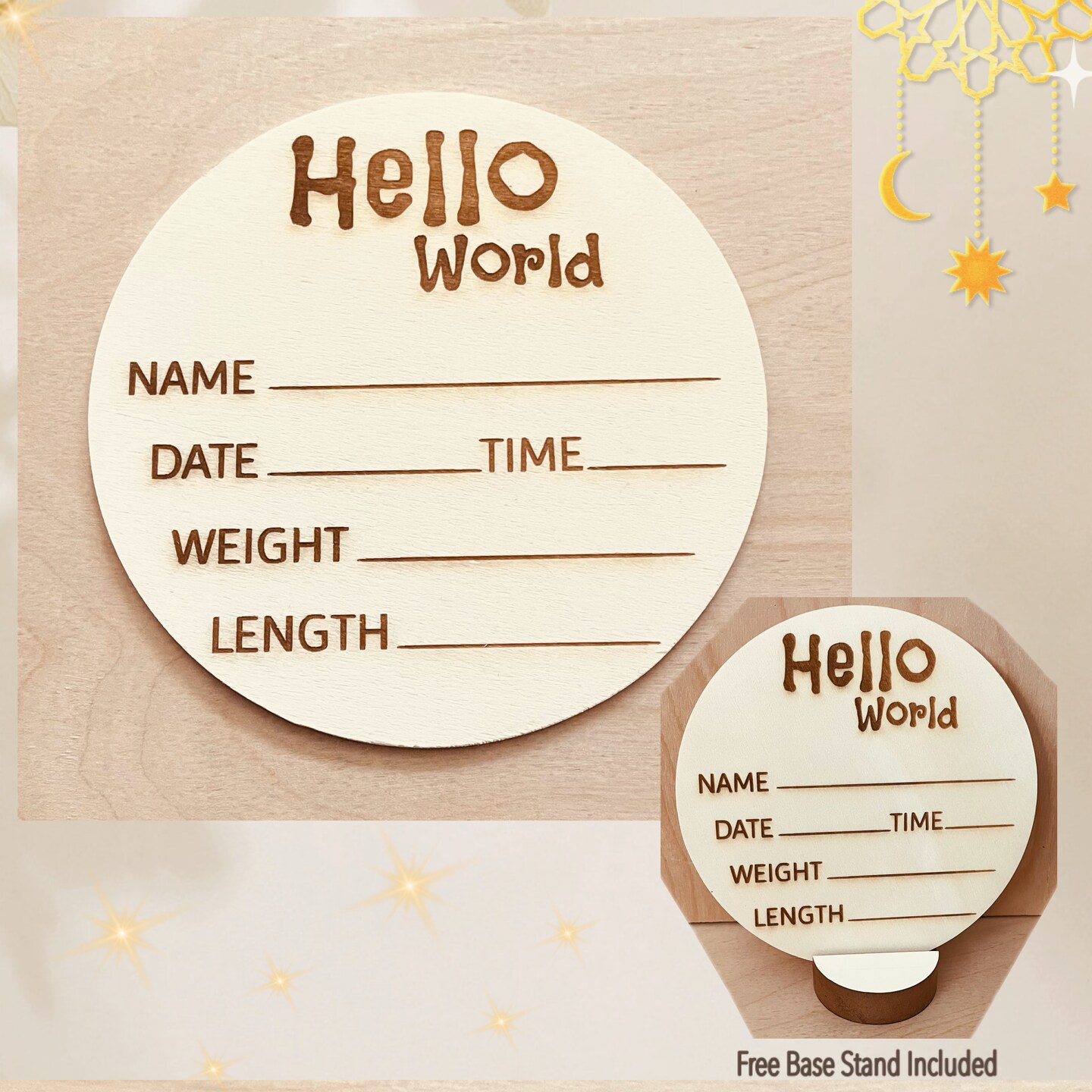 Baby Birth Announcement Wood Sign, Hello World Newborn Baby Birth ...