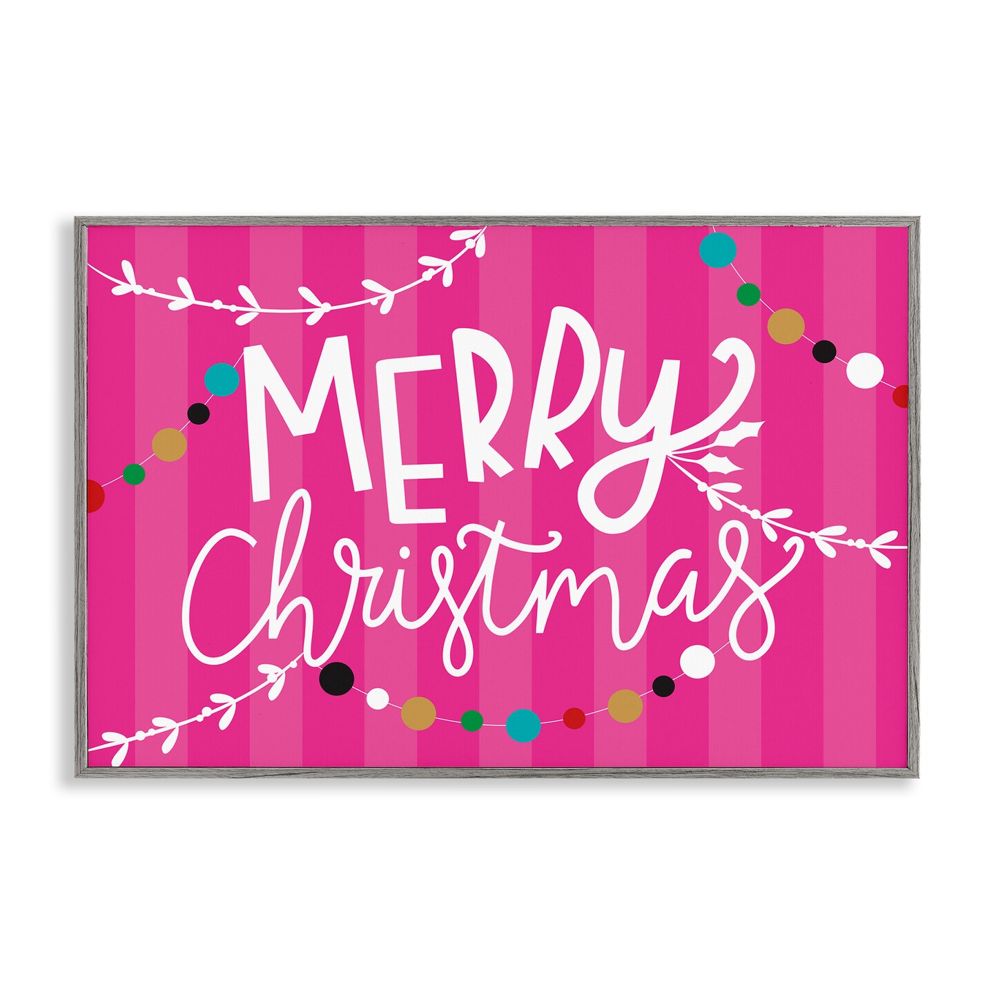 Stupell Industries Merry Christmas over Pink Stripes Framed Giclee By ...