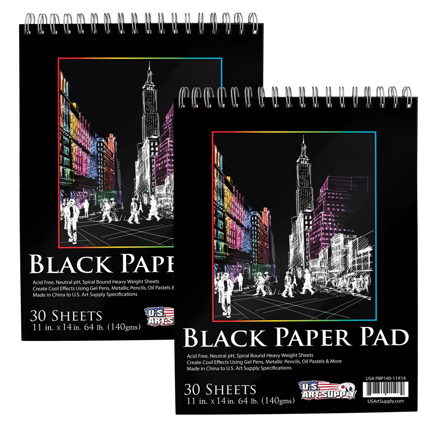 11x14" Premium Heavy-Weight Black Paper Sketchbook, 64lb (140gsm), 2 ...