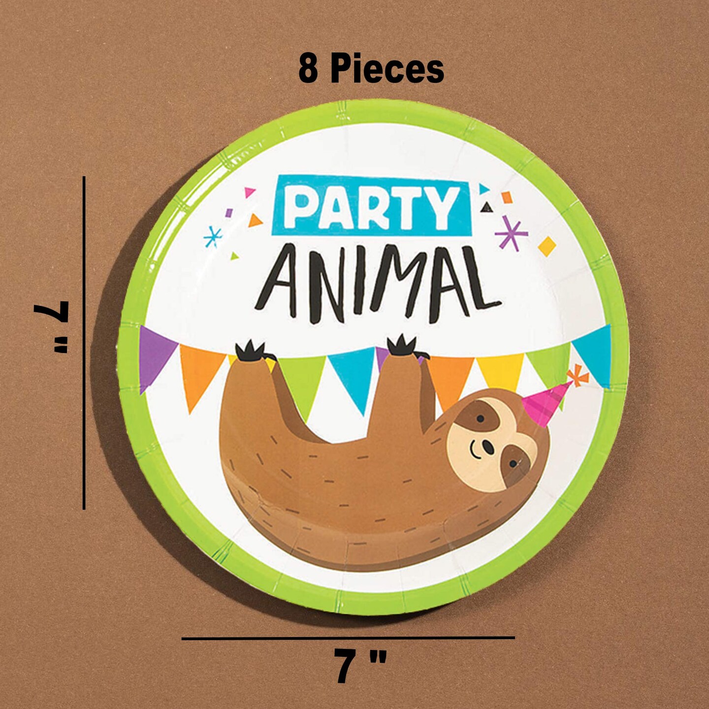 8 Ct. Party Animal Sloth Paper Dessert Plates 7" Disposable Plates ...