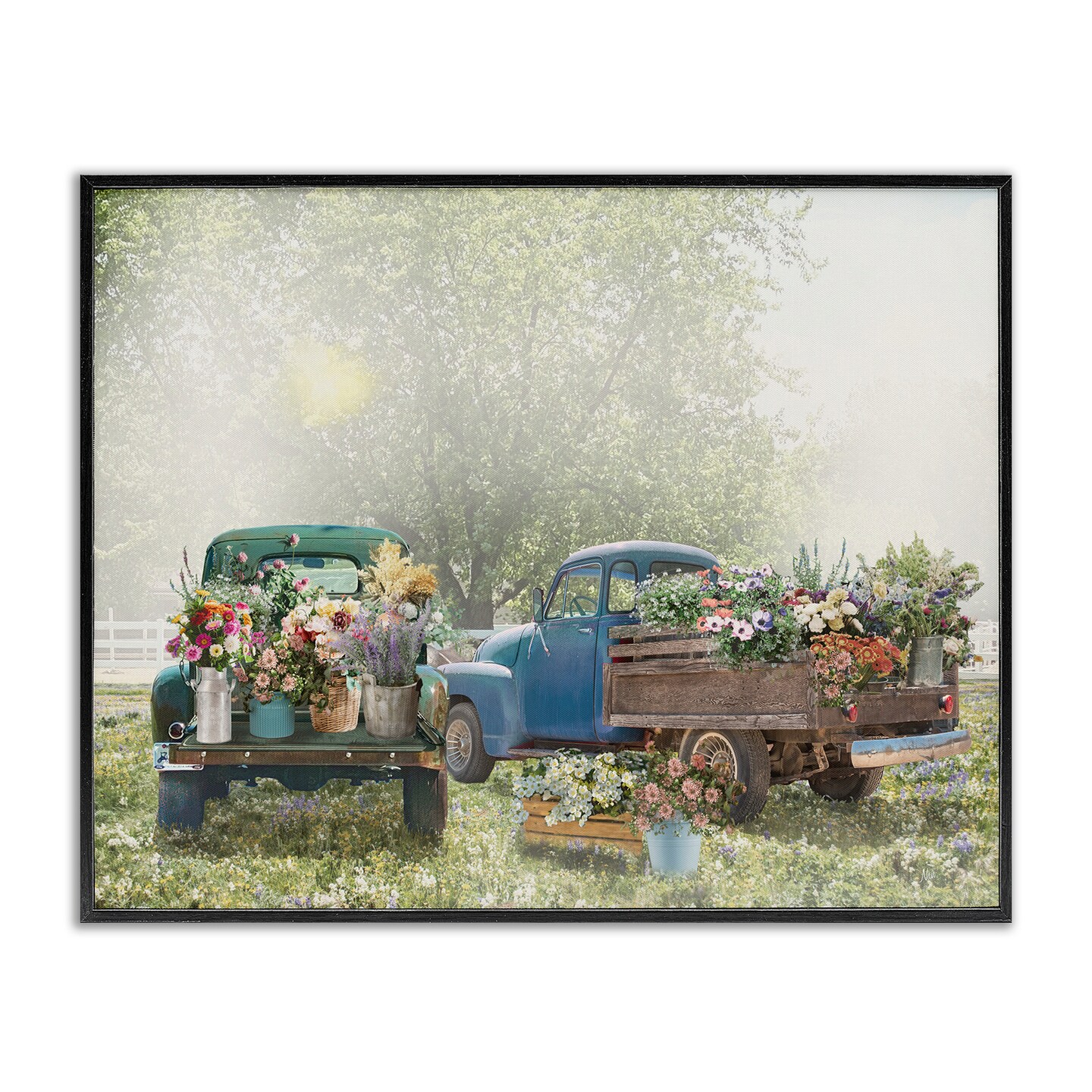Stupell Industries Rustic Trucks with Country Flowers Framed Giclee By ...