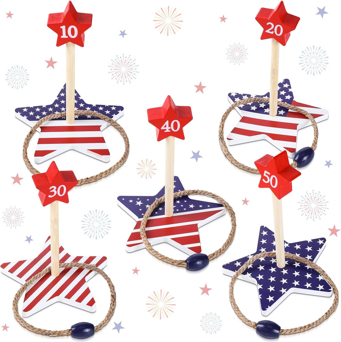 20 Pcs 4th of July Ring Toss Game Set Independence Day Memorial Day ...