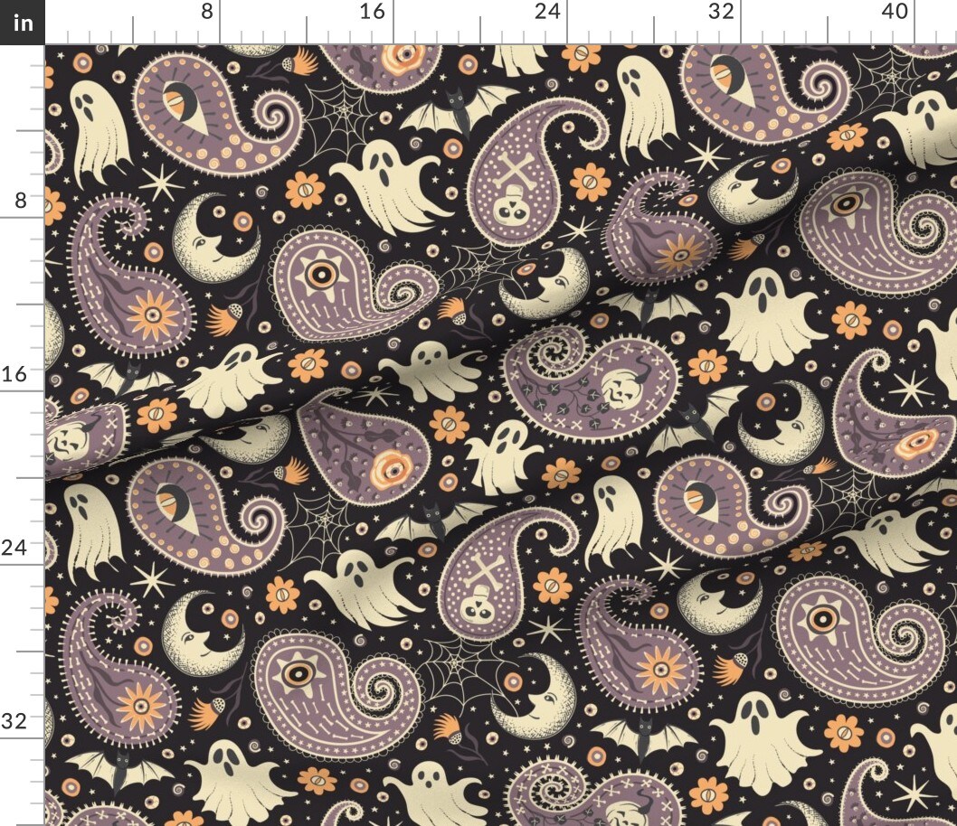 Halloween Novelty Ghost Dark Purple Light Orange Bat Moon Skull Large ...