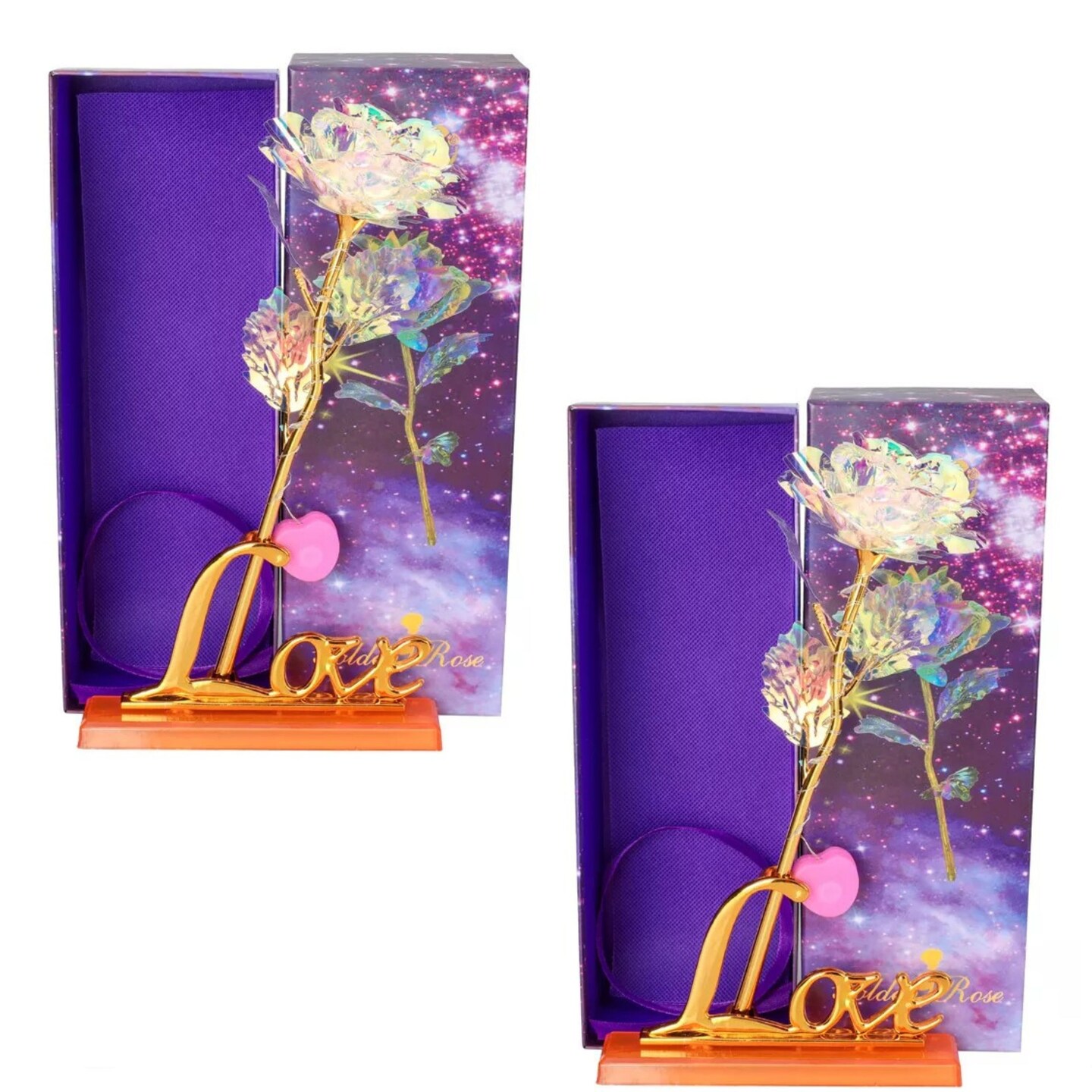 Romantic Galaxy Rose with Colorful LED Lights on Love Base, Count: 2 ...
