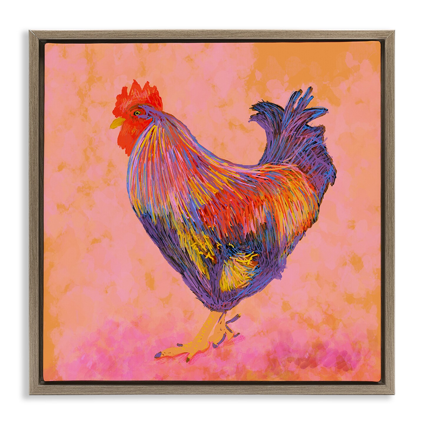 Stupell Industries Vibrant Hued Rooster Floating Frame By Dina Riddle ...