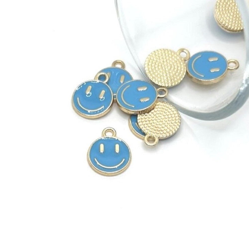 Blue Enamel Smiley Face Charms, 14x12mm | Michaels