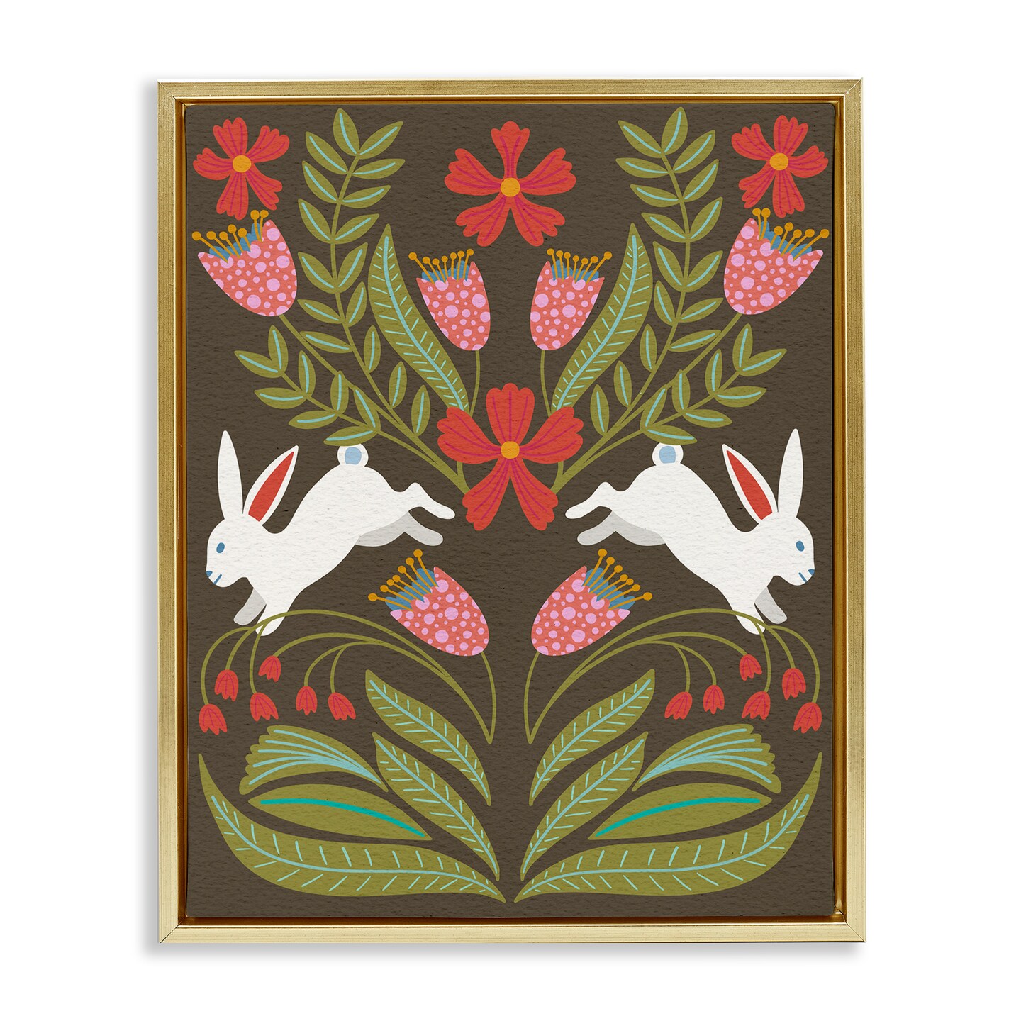 Stupell Industries Symmetrical Rabbits & Tulips Floating Frame By ...