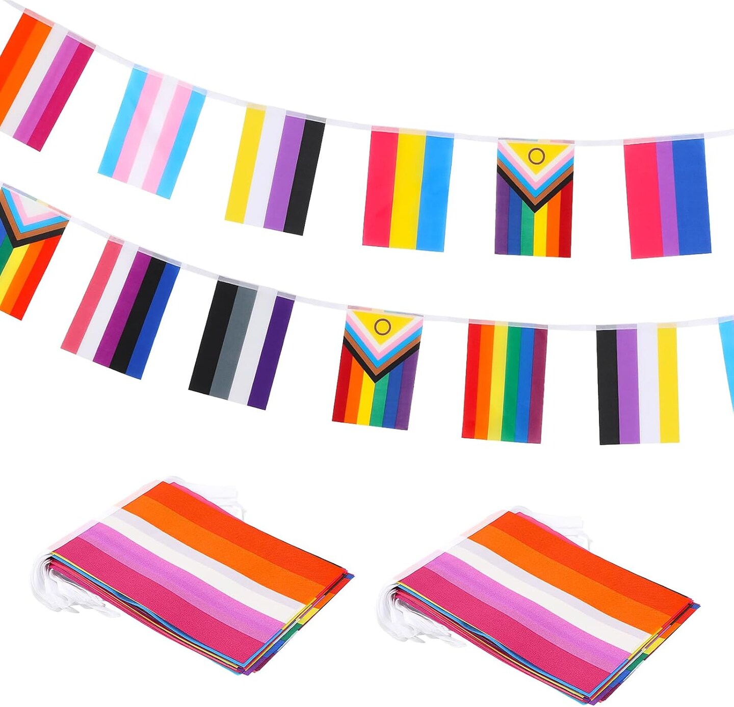 2 Set Progress Pride Rainbow Flag Banner String Bunting LGBTQ Flag (33 ...