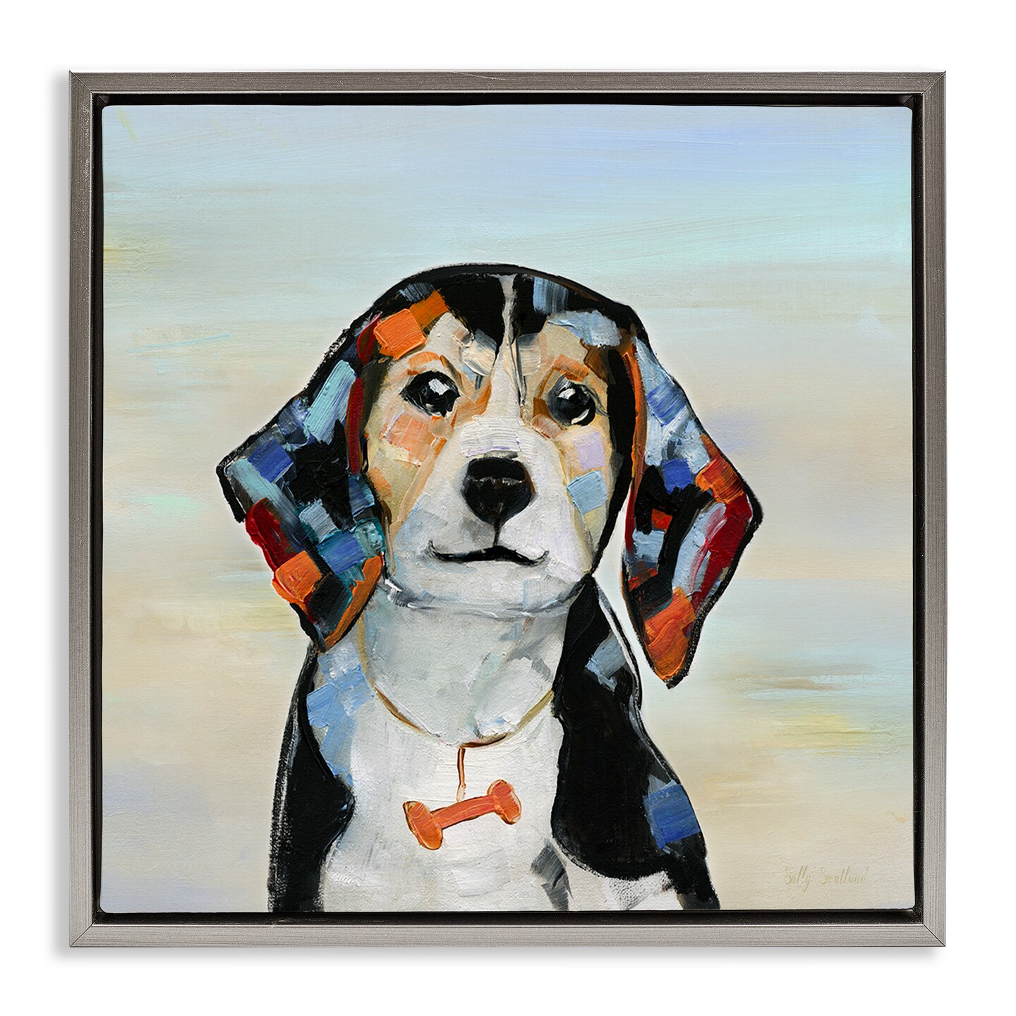 Stupell Industries Beagle with Bone Collar Floating Frame By Sally ...
