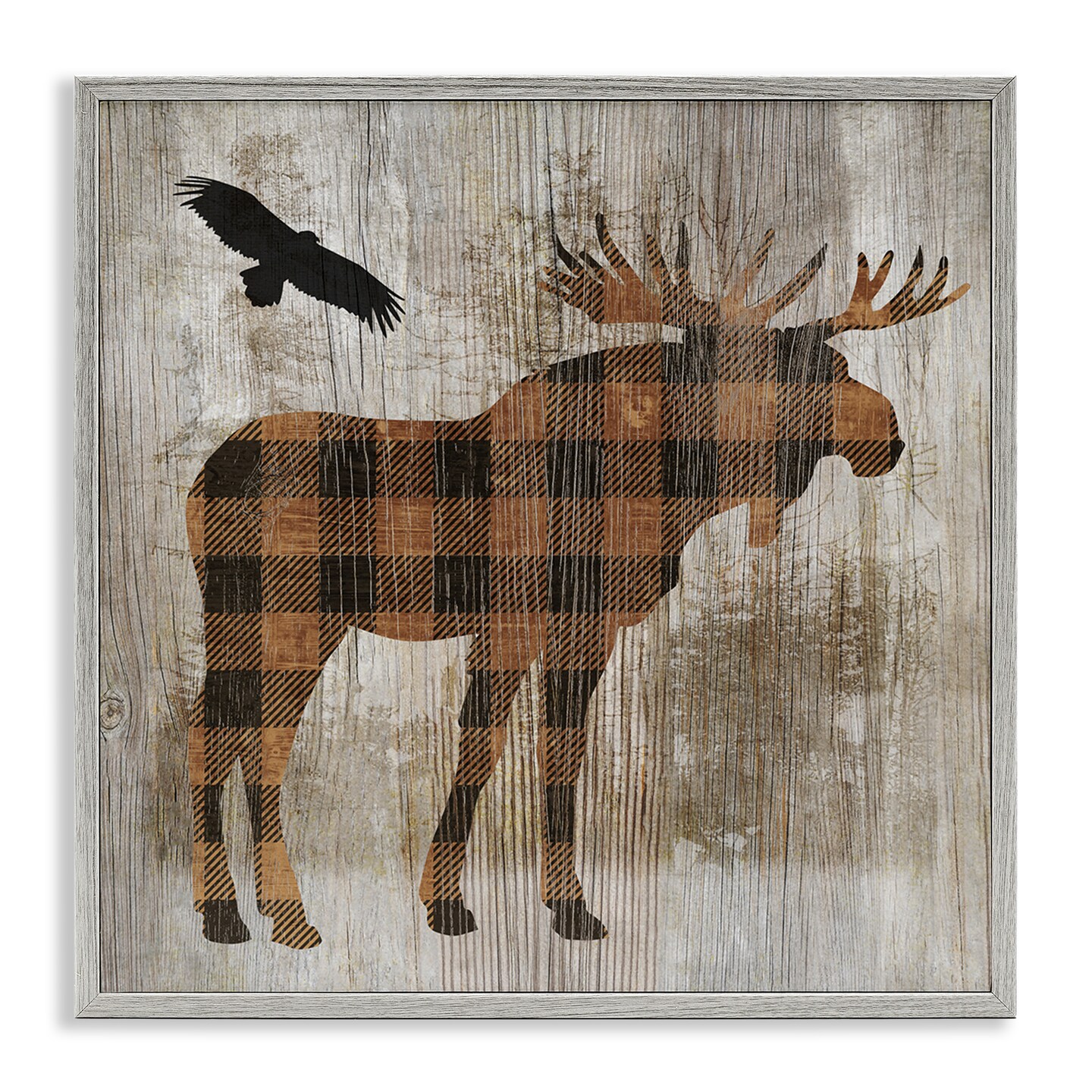Stupell Industries Plaid Moose & Eagle Framed Giclee By Susan Arnot ...