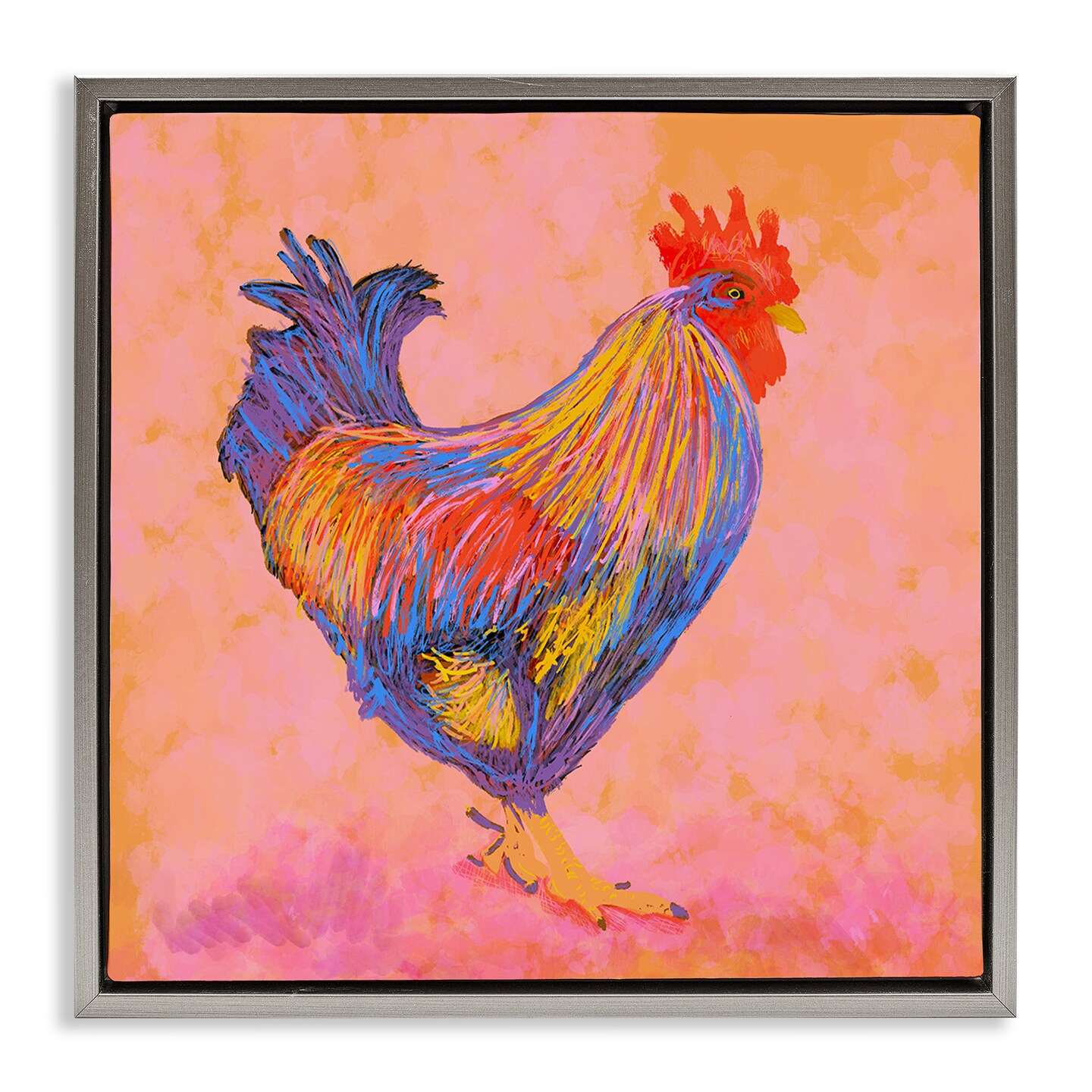 Stupell Industries Warm Hued Vibrant Rooster Floating Frame By Dina ...