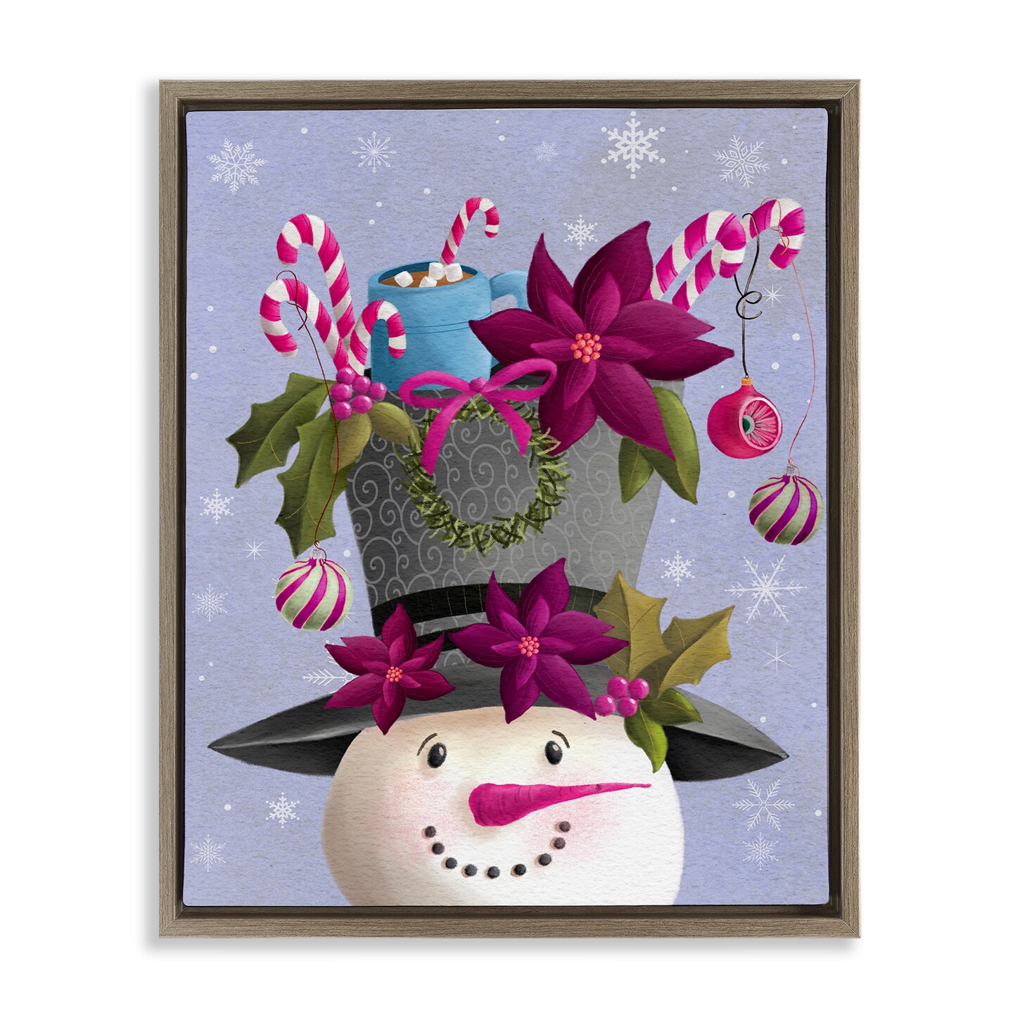 Stupell Industries Snowman with Festive Hat Adornments Floating Frame ...