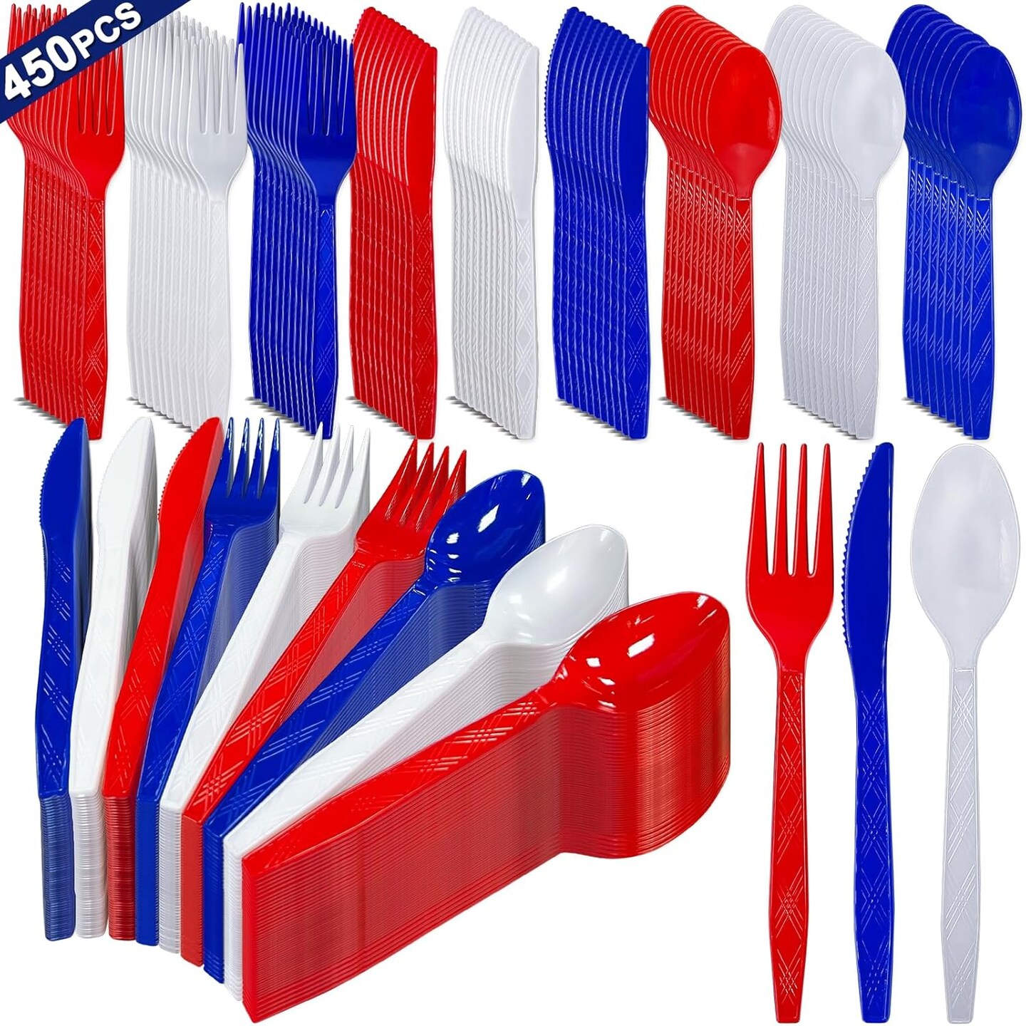 450pcs Patriotic Cutlery Set – 150 Spoons, Forks & Knives for 4th of ...