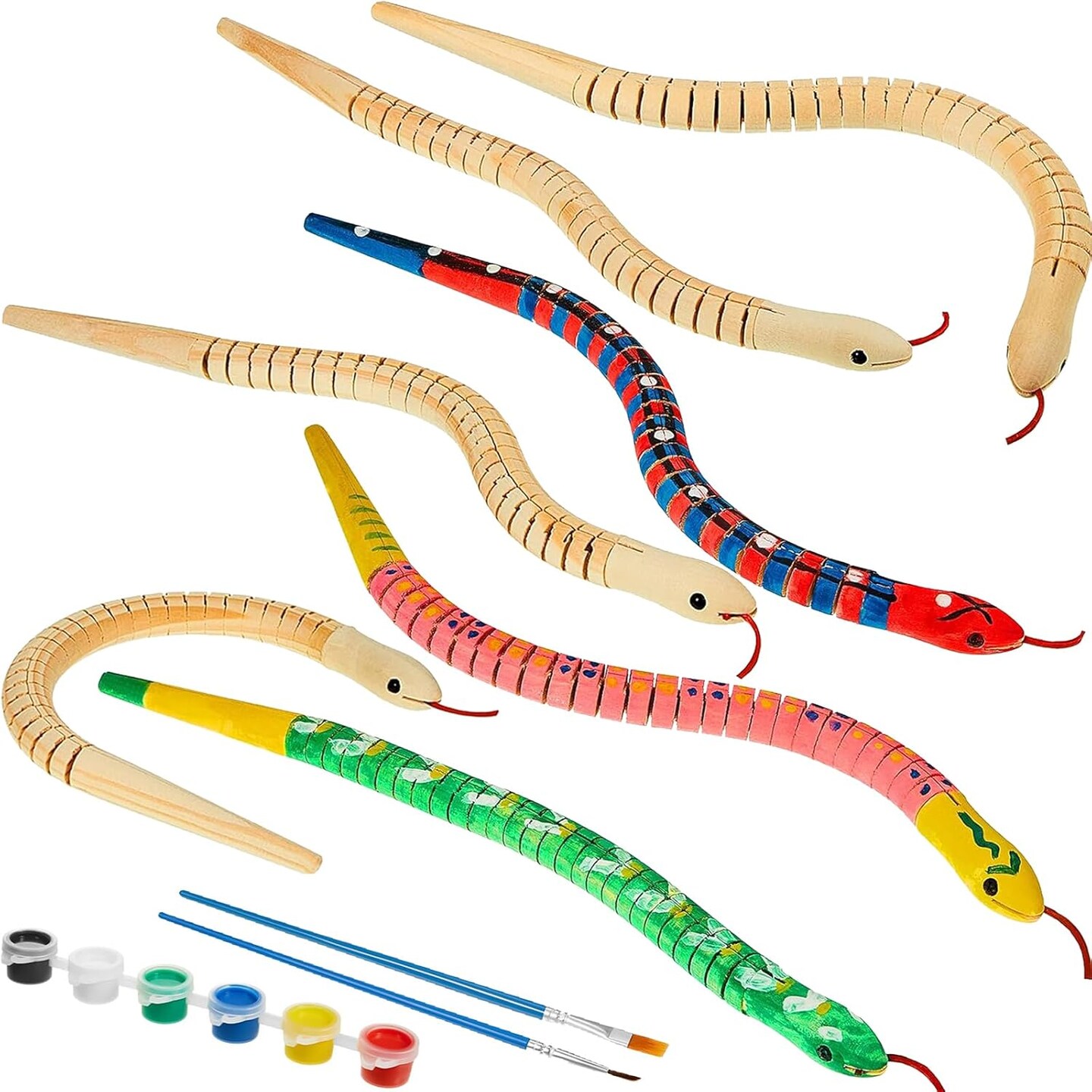 Unfinished Wooden Wiggly Snake with 12 Colors Acrylic Craft Paint ...