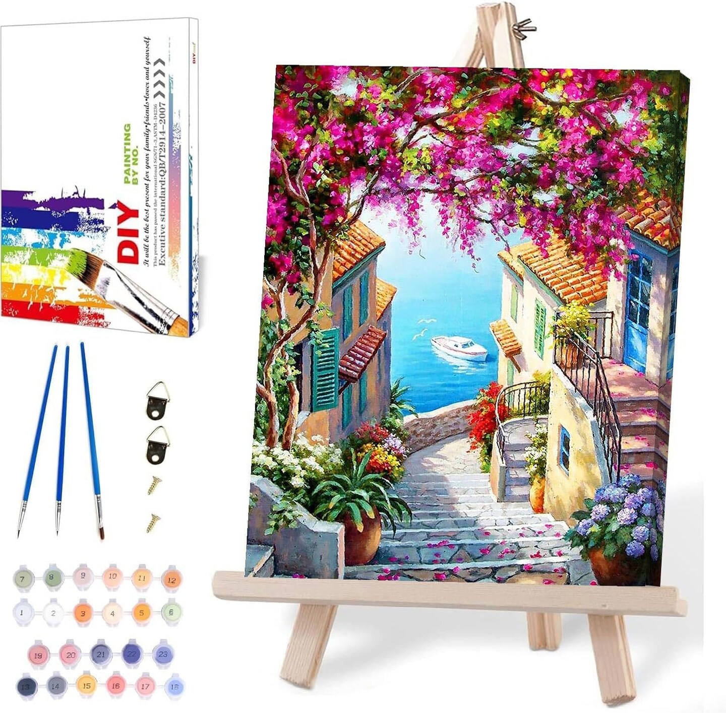 (12x16 Inch)Landscape Paint by Numbers Framed Canvas-with Wooden Easel ...
