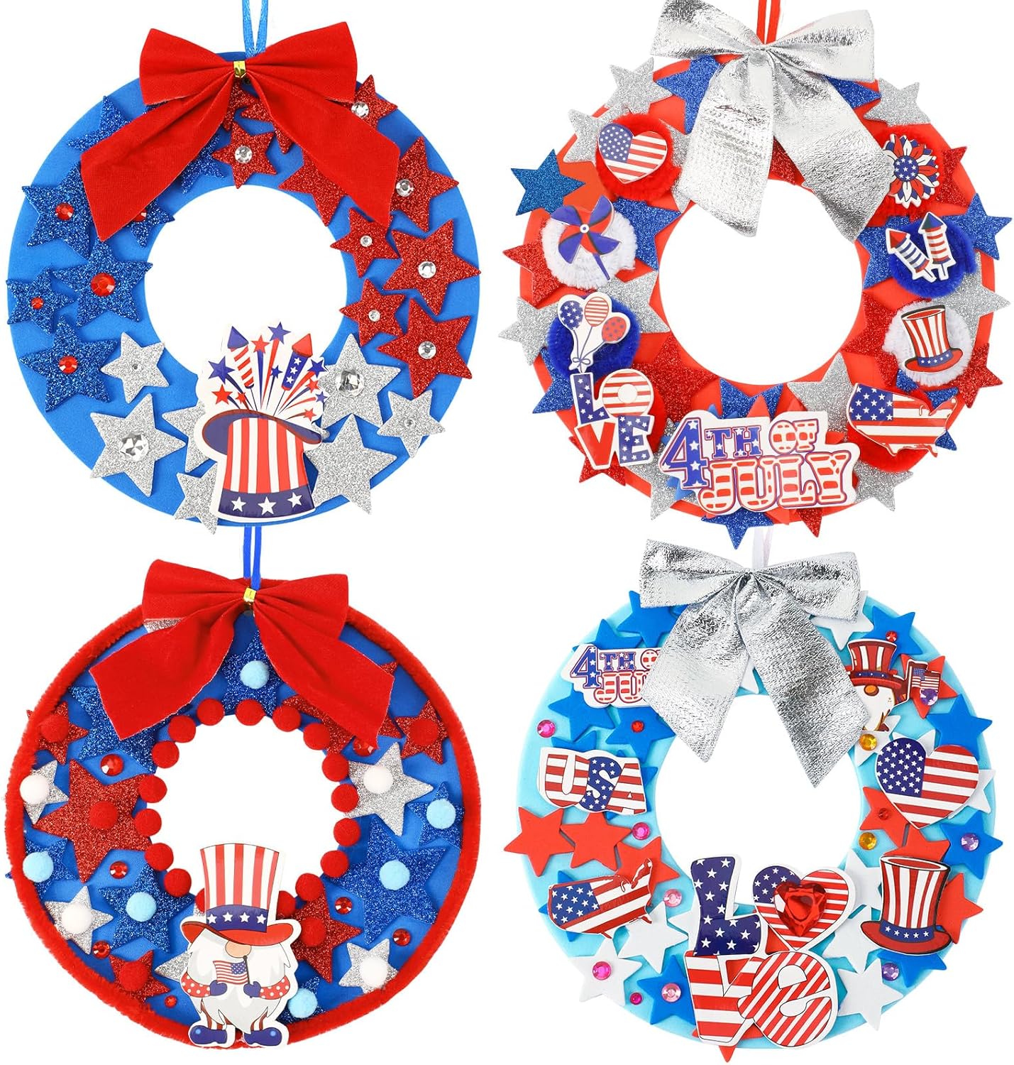 12 Sets 4th of July Crafts Kits DIY Patriotic Red White Blue Star Foam ...