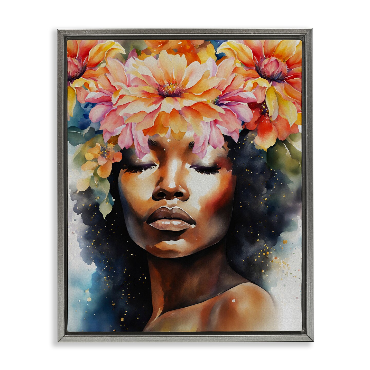 Stupell Industries Sleepy Flower Female Portrait Floating Frame By ...