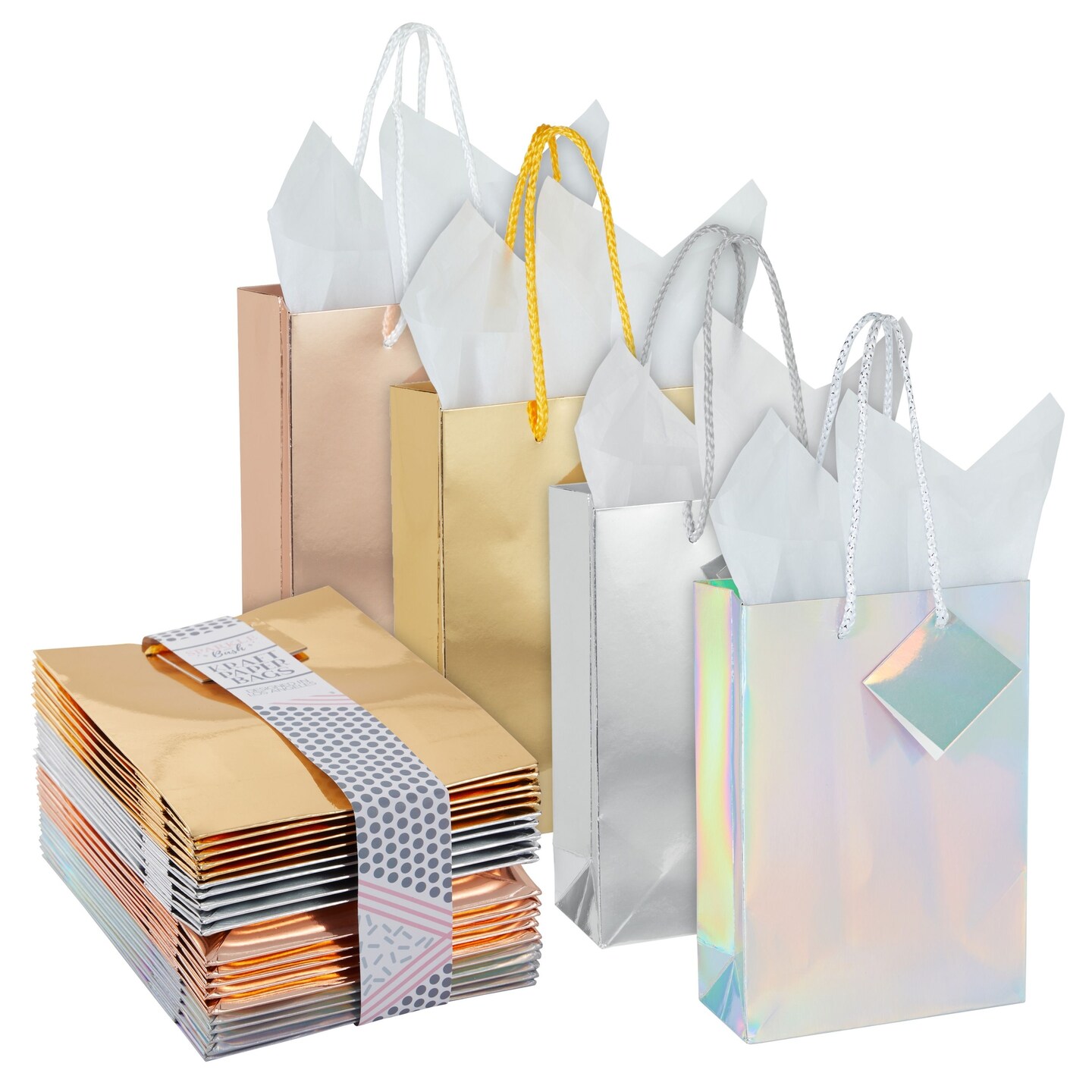 20-Pack Small Metallic Gift Bags with Handles, 5.5x2.5x7.9-Inch Paper ...