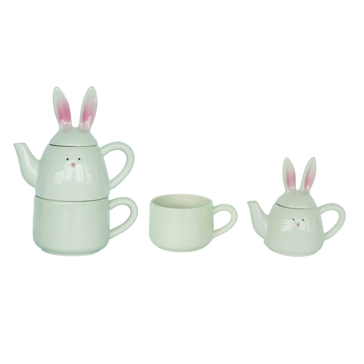 Transpac Ceramic 9.25" Stacked Bunny Teapot Mug Set | Michaels