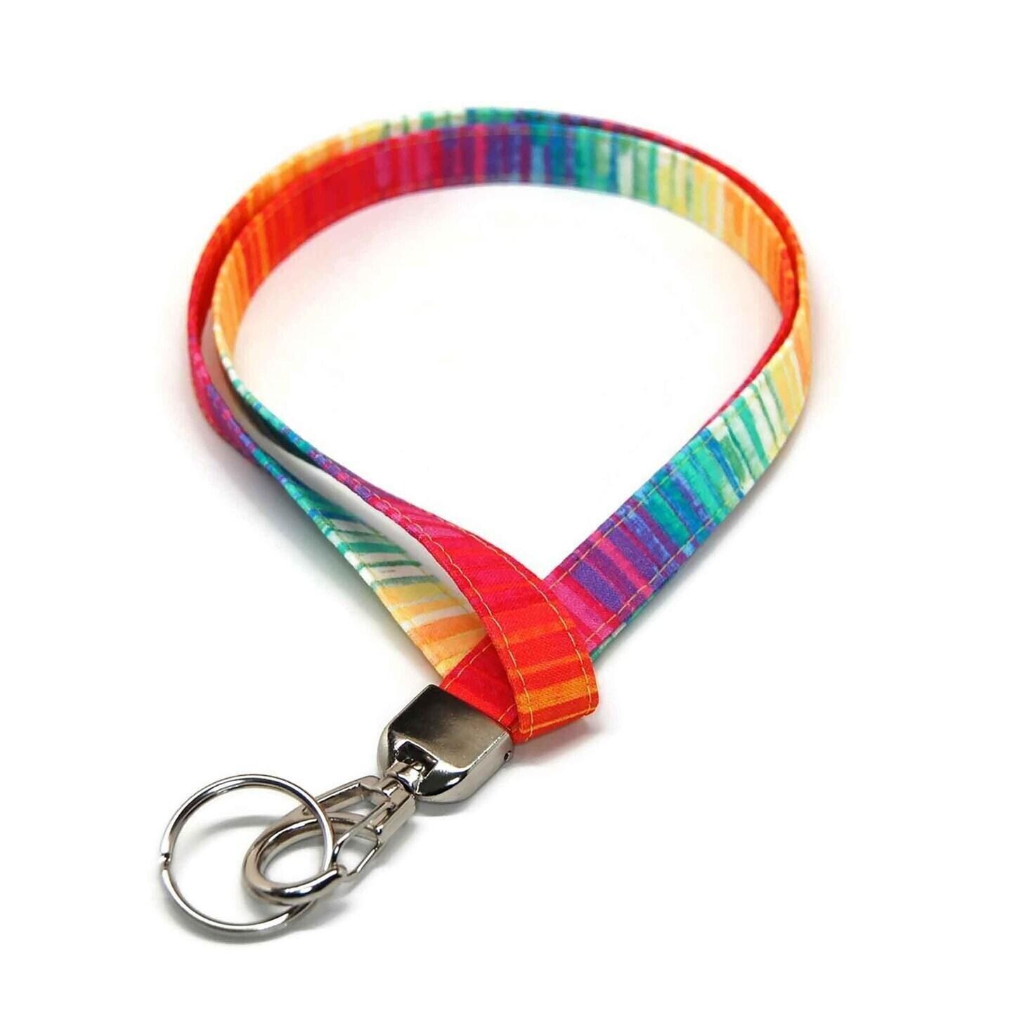 Rainbow Stripe Fabric Lanyard - Soft ID Badge Holder for Your Name Tag ...