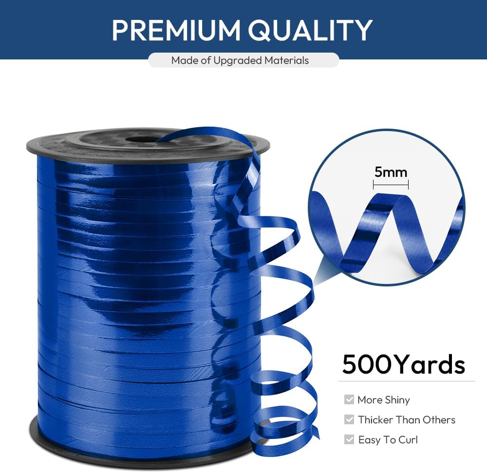 500 Yards Blue Curling Ribbon – 1/5" Balloon String for Gifts, Crafts ...